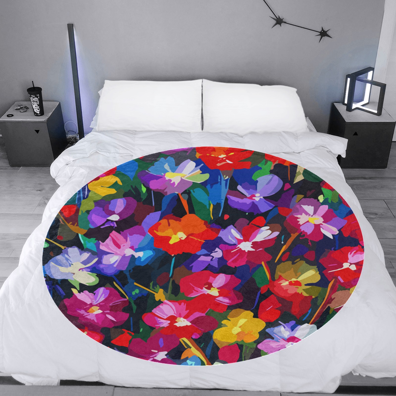 Stylish Colorful Flowers Art Circular Ultra-Soft Micro Fleece Blanket ...