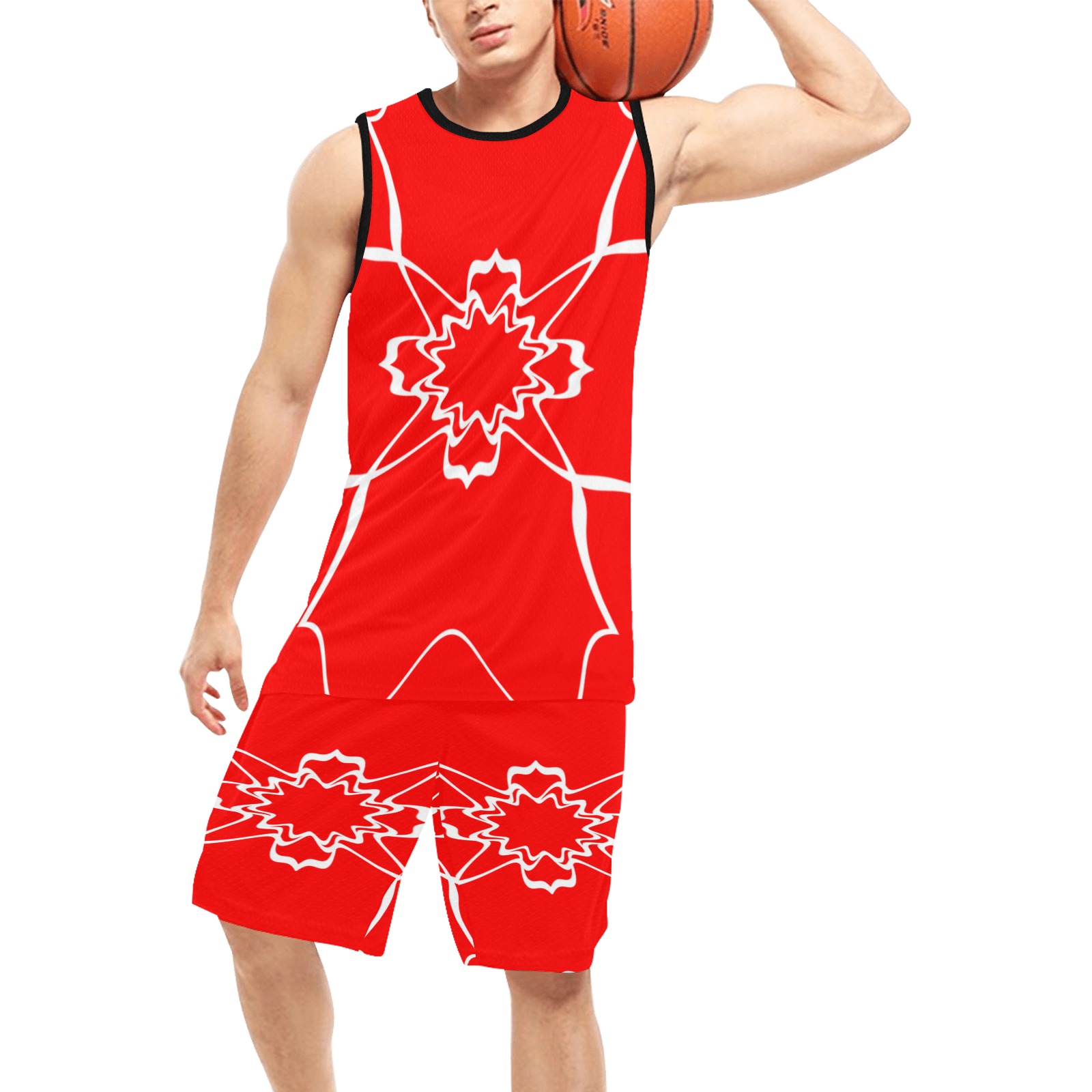 White Interlocking Triangles2 Starred red Basketball Uniform with ...