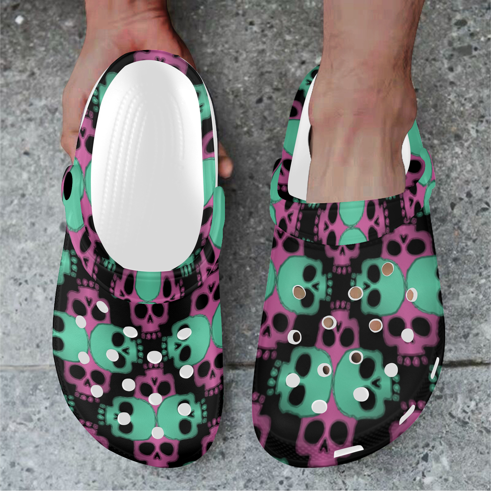 Skull Jigsaw Custom Print Foam Clogs for Adults | ID: D6818520
