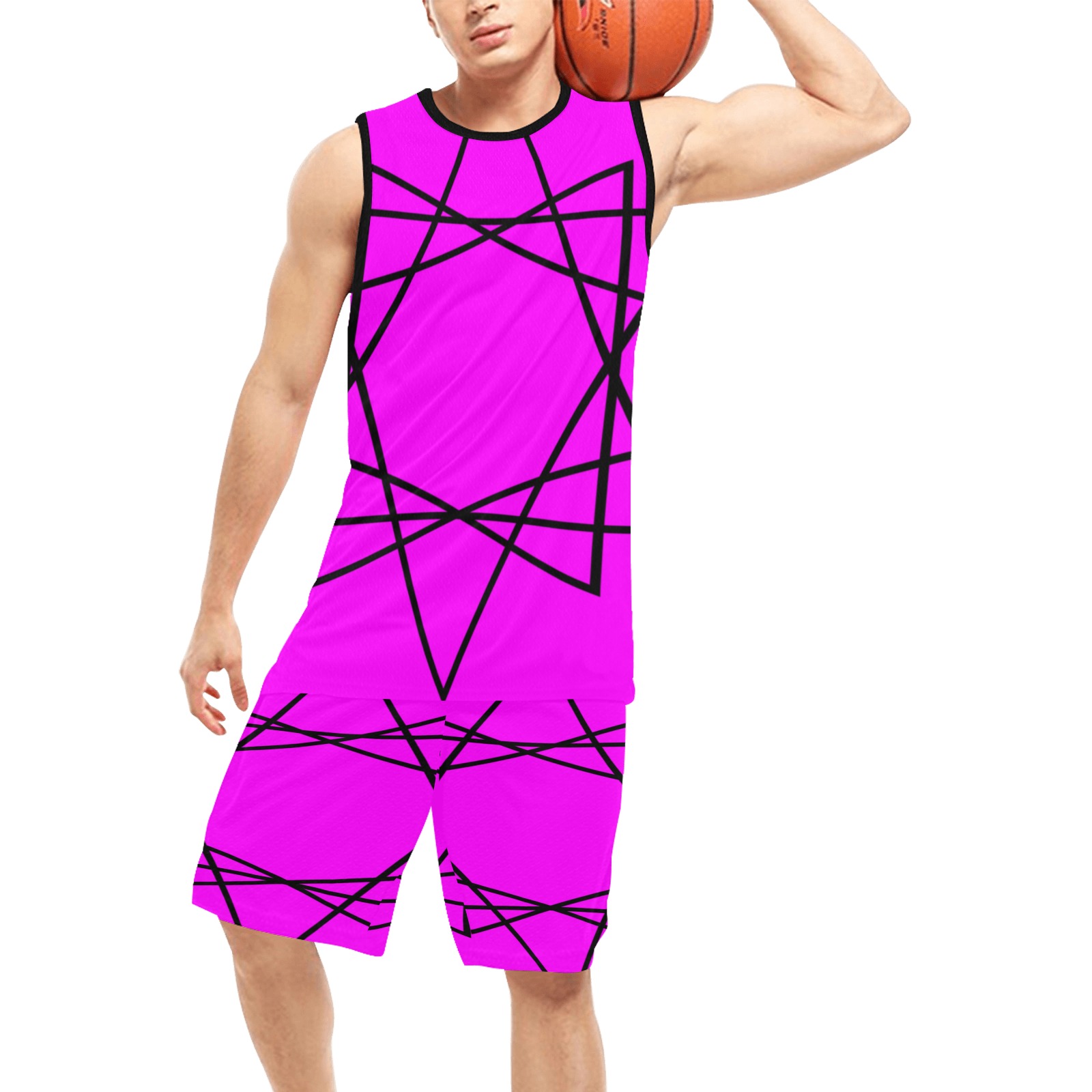 Black Interlocking Triangles2 Funhouse pink Basketball Uniform with ...
