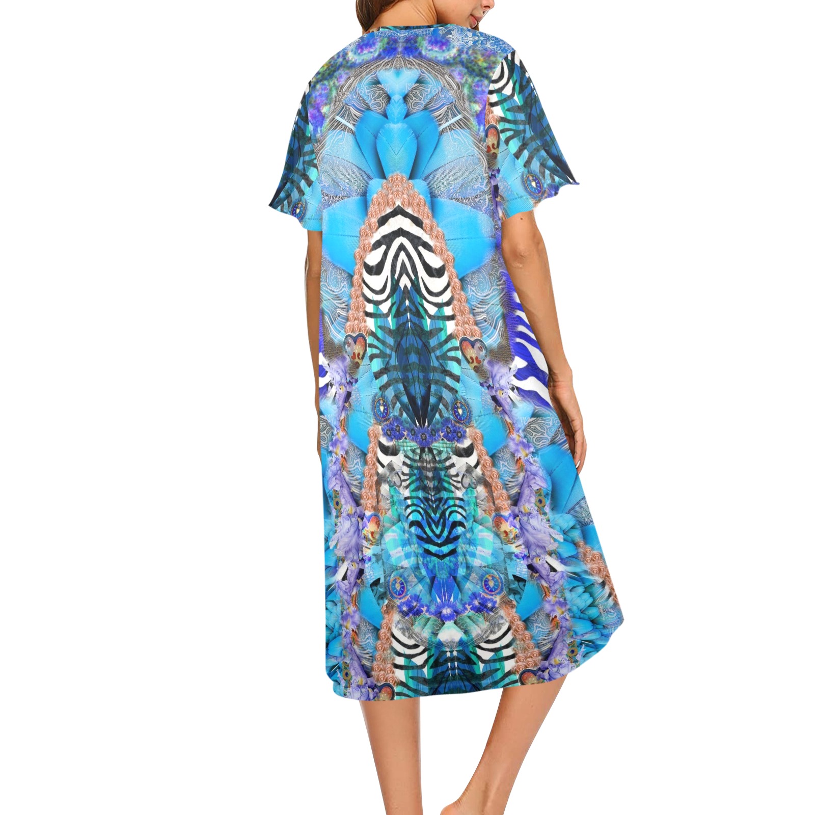 design 2-blue wild 3 Women's Button Front House Dress | ID: D6848323