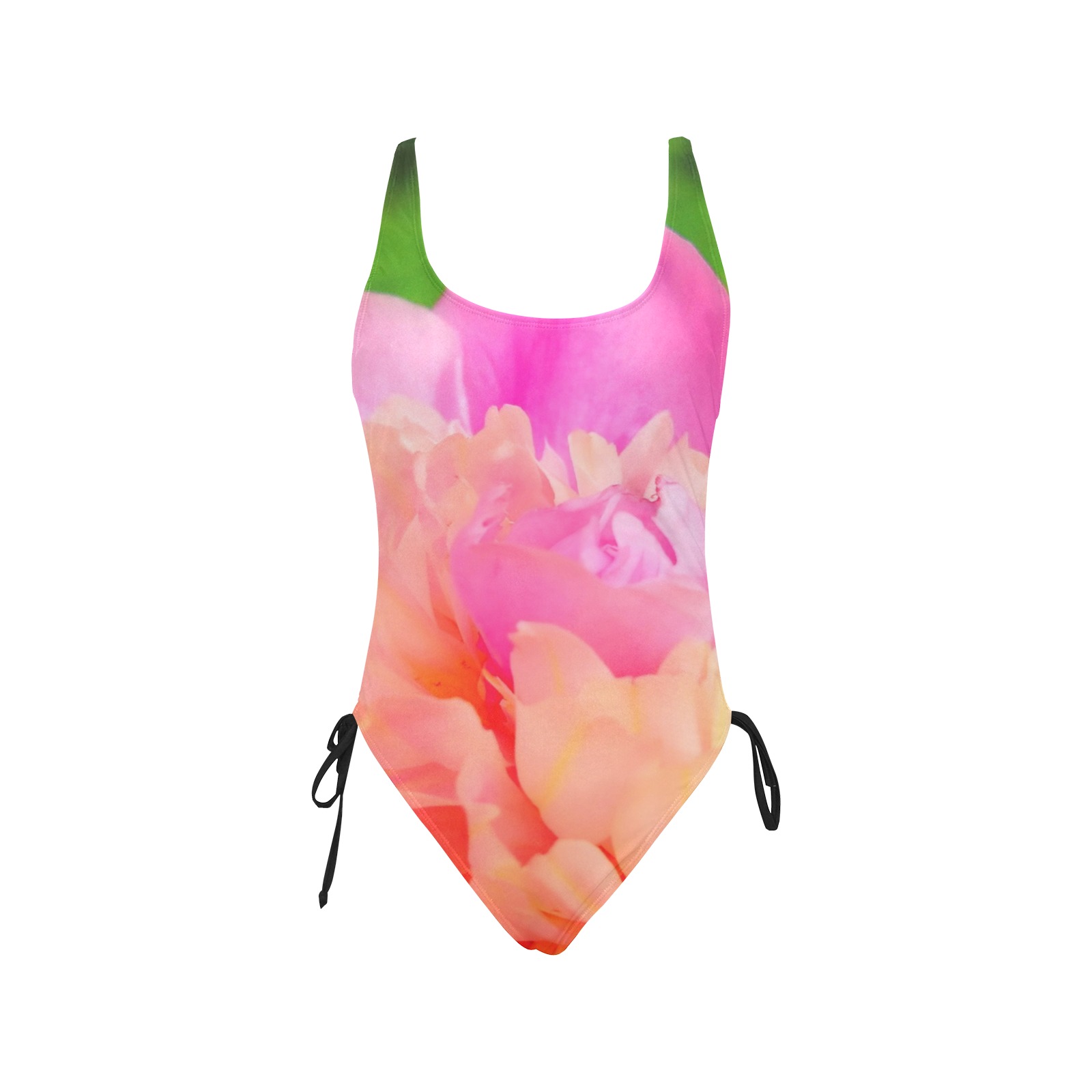 Pink Peony Drawstring Side One Piece Swimsuit Drawstring Side One-Piece ...