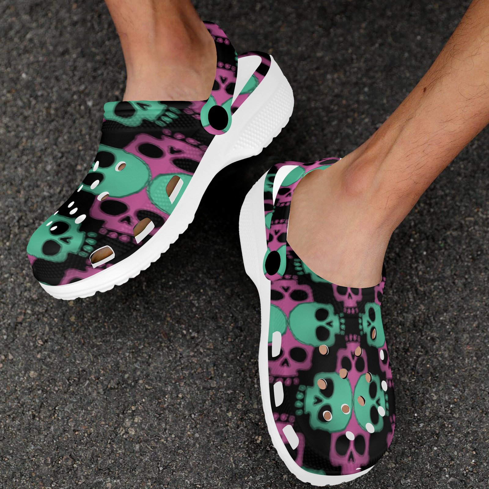 Skull Jigsaw Custom Print Foam Clogs for Adults | ID: D6818520