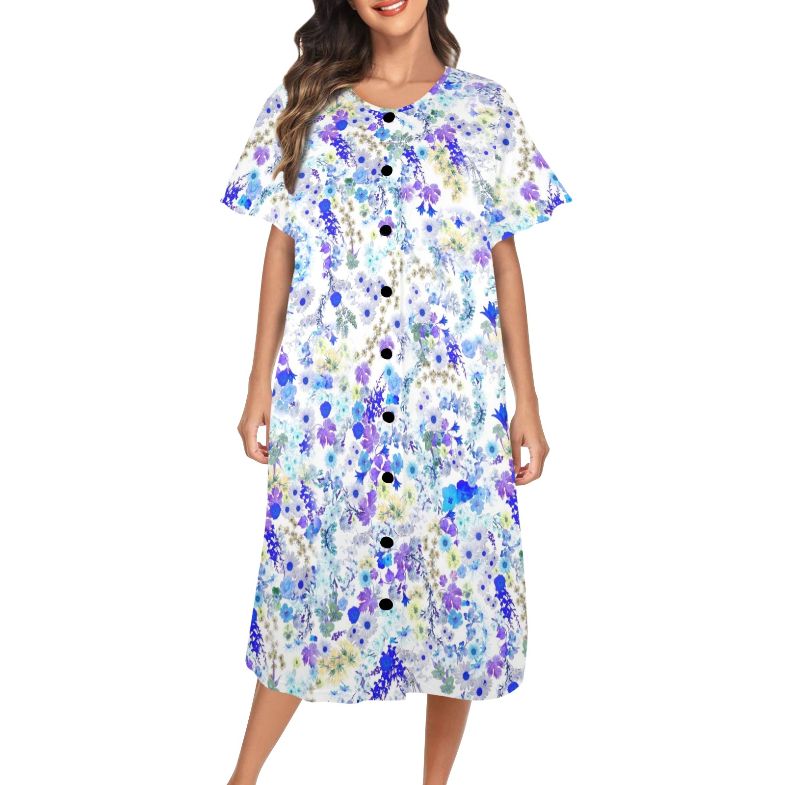 floral design 3 Women's Button Front House Dress | ID: D6848340