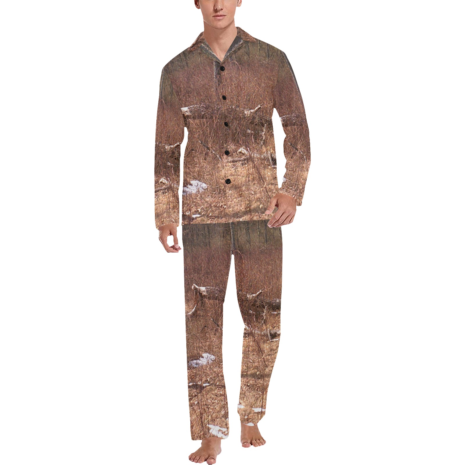Falling tree in the woods Men's V-Neck Long Pajama Set | ID: D6556632