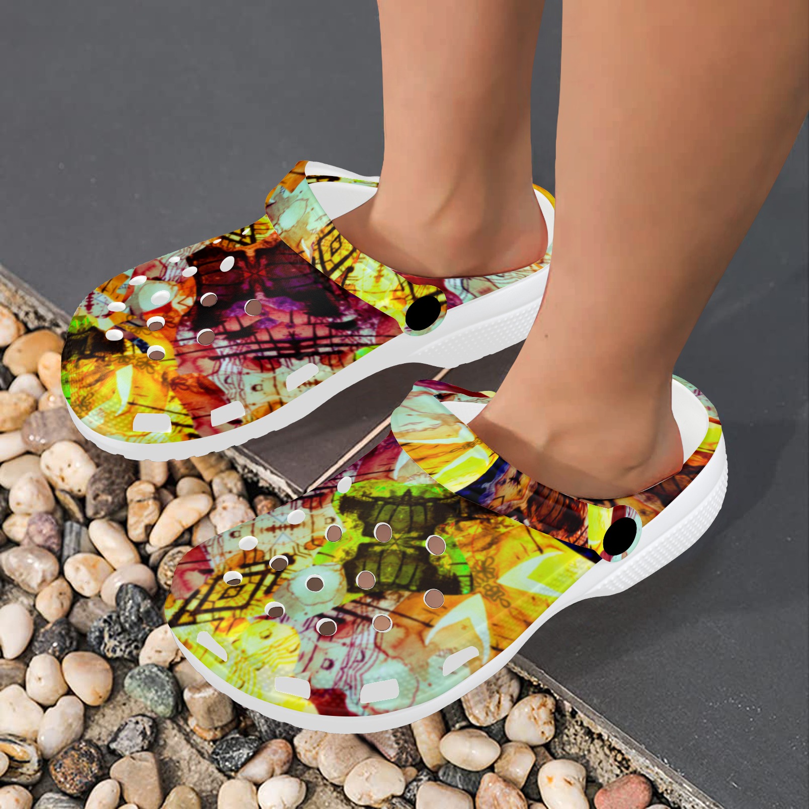 Graffiti Style - Markings on Watercolors Custom Print Foam Clogs for ...