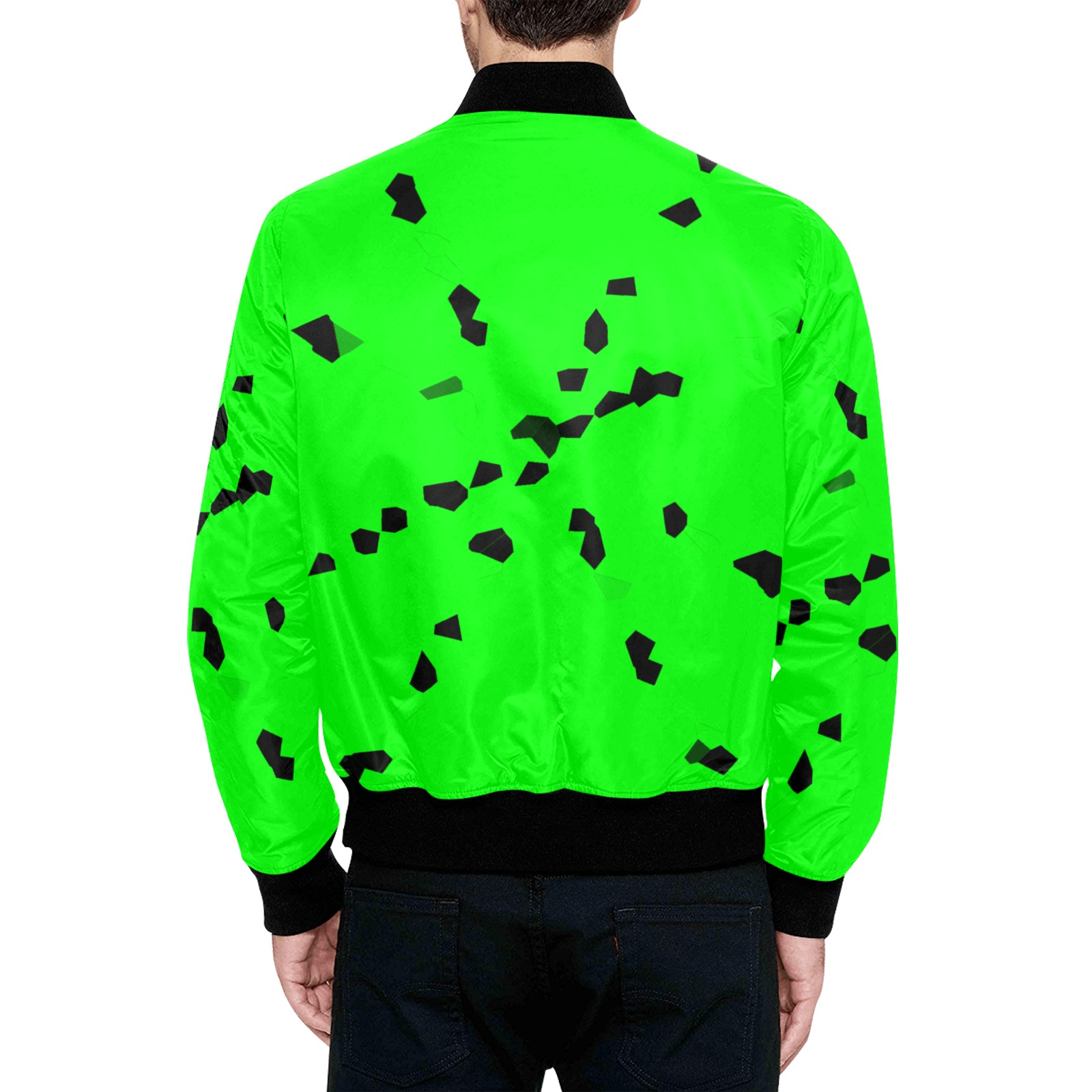 Black Interlocking Triangles Mosaic green All Over Print Quilted Bomber ...