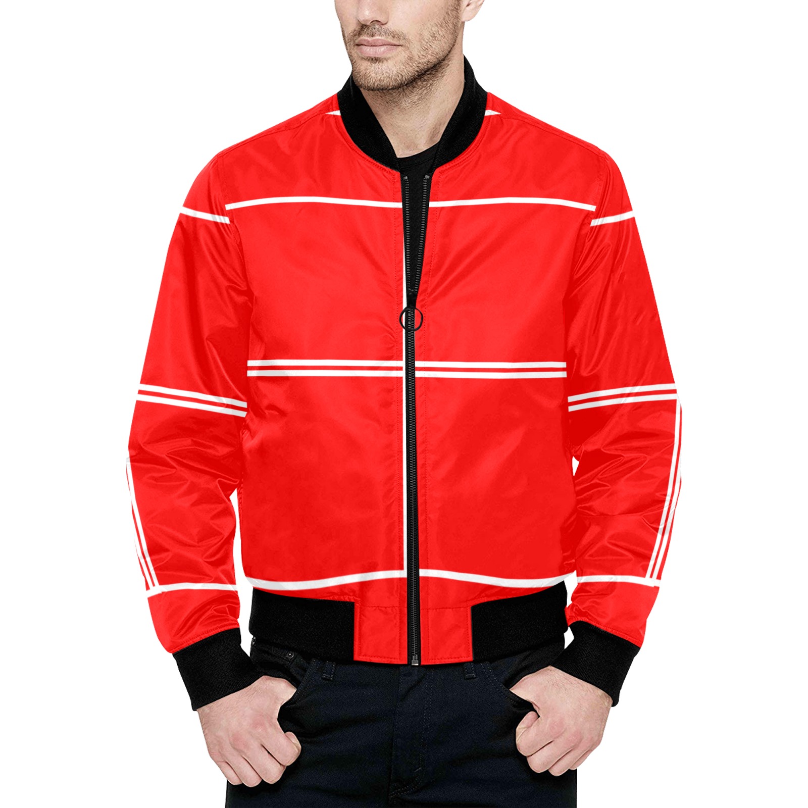 White Interlocking Squares funhouse red All Over Print Quilted Bomber ...