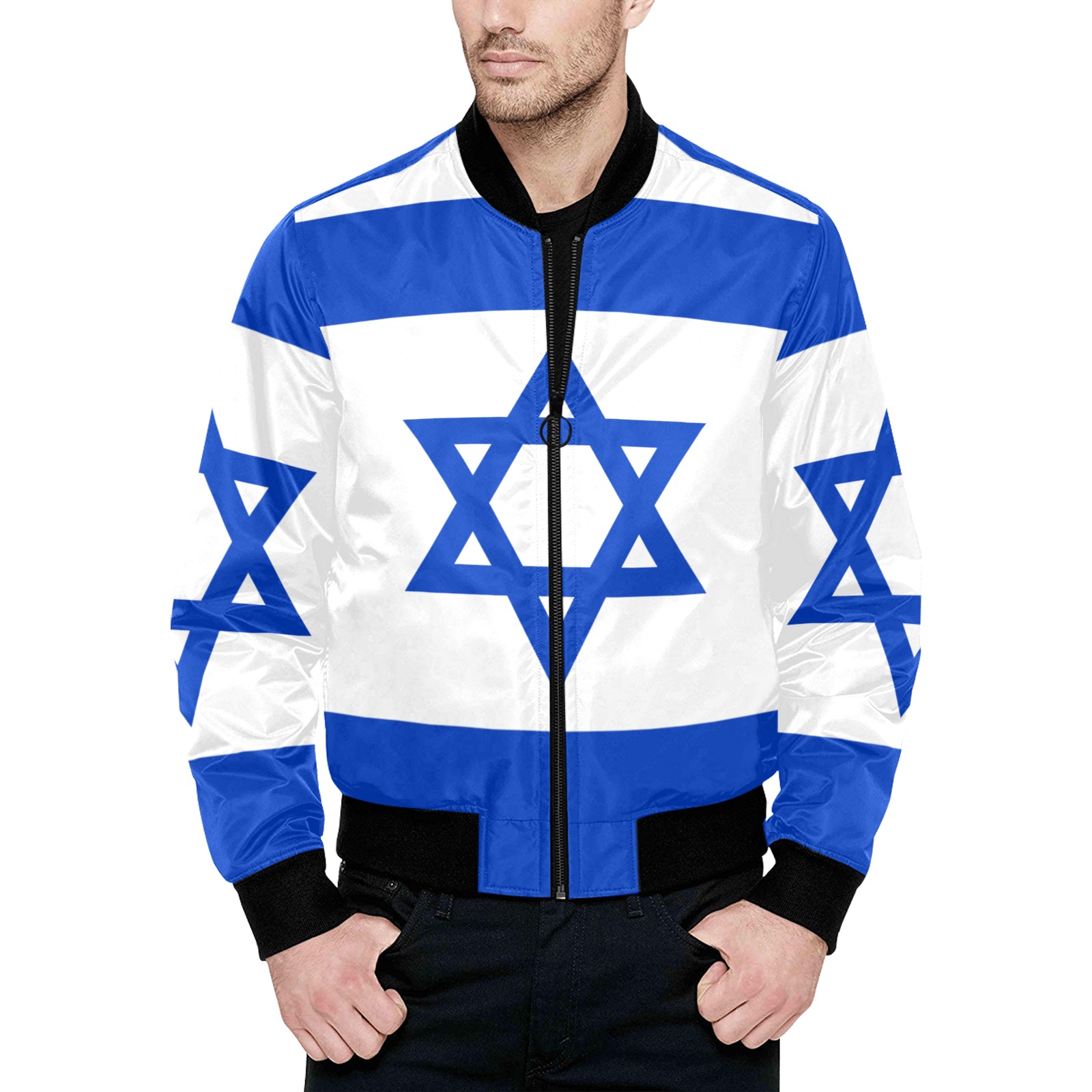 Flag_of_Israel.svg All Over Print Quilted Bomber Jacket for Men (Model ...