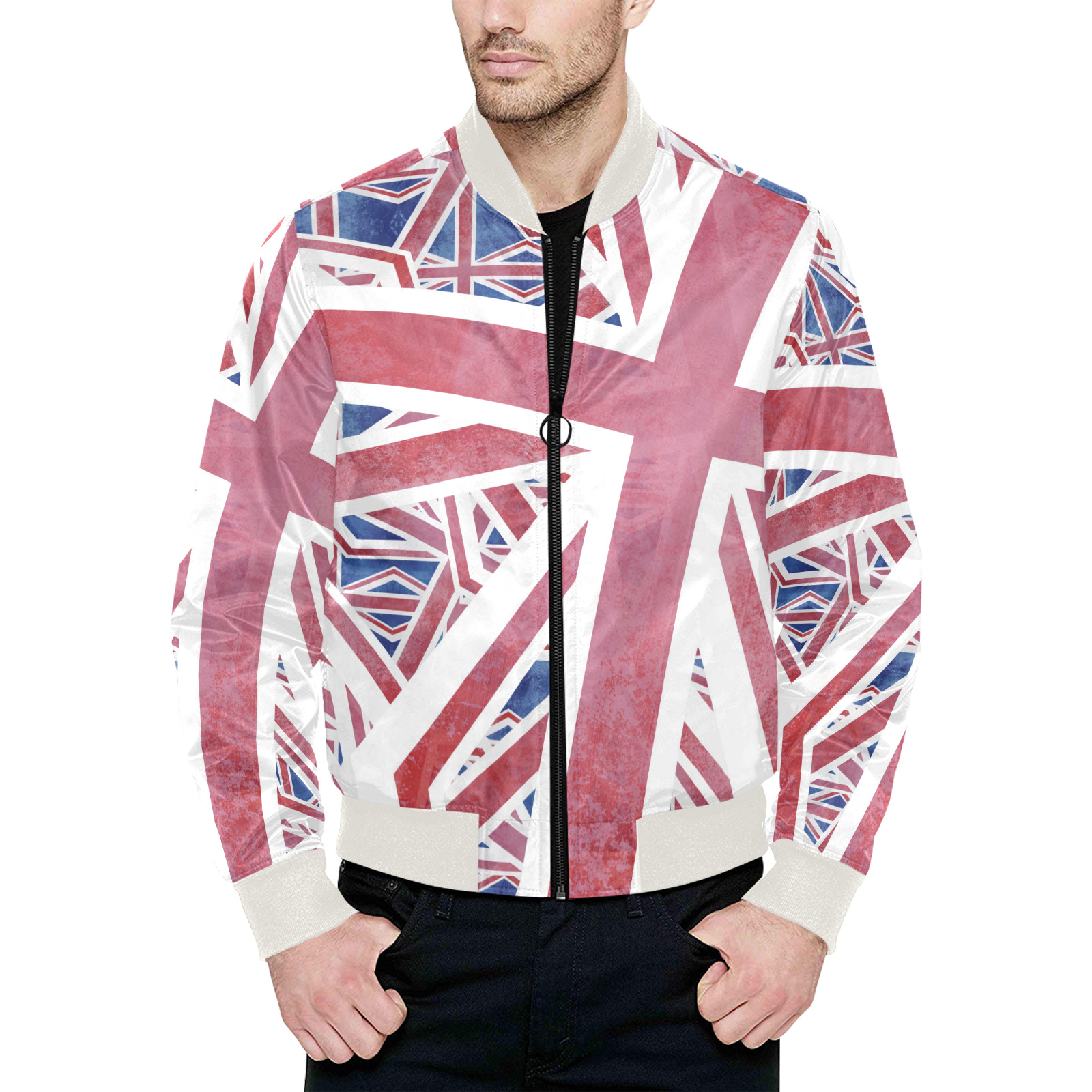 Abstract Union Jack British Flag Collage All Over Print Quilted Bomber ...