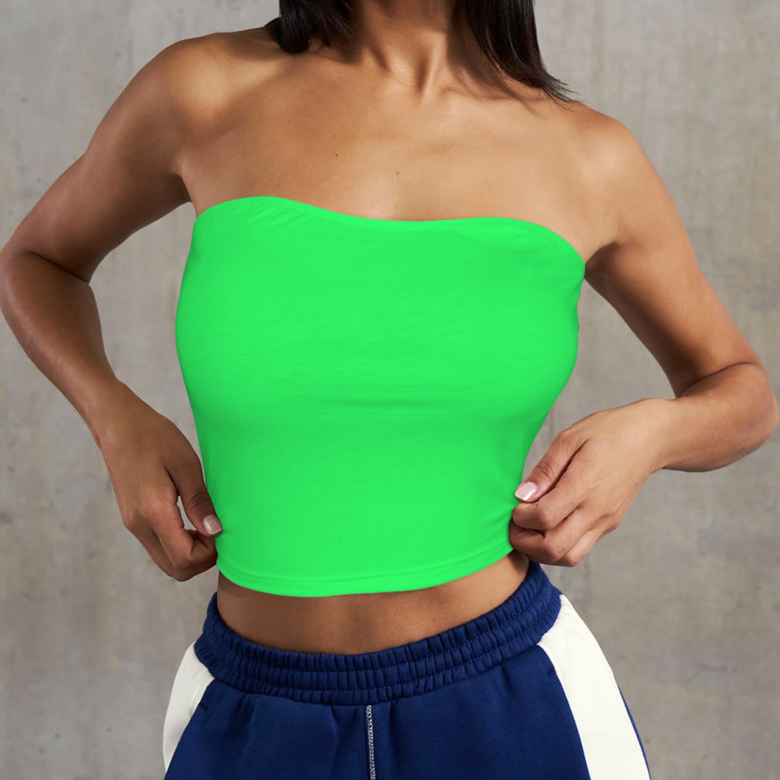 Neon Green Basic Backless Tube Crop Top | ID: D7437771