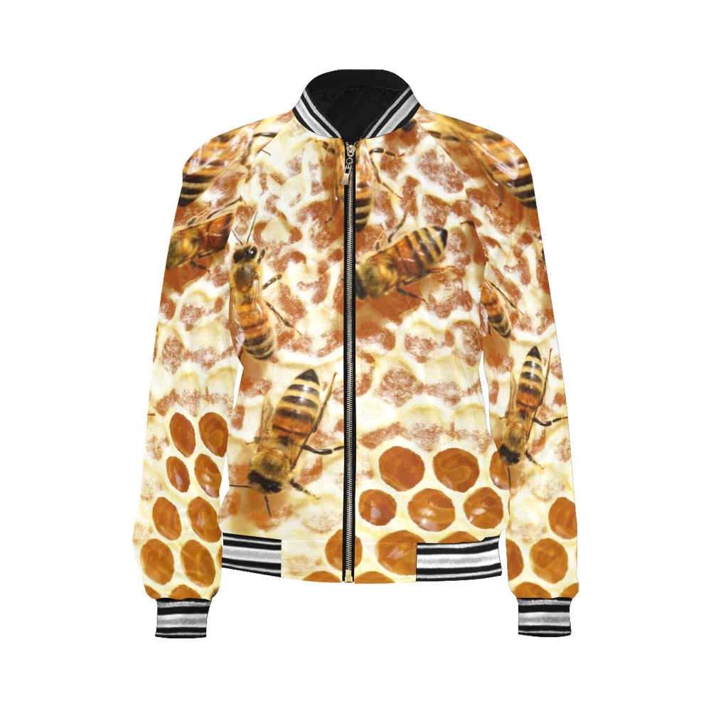 HONEY BEES 2 All Over Print Bomber Jacket for Women (Model H21) | ID ...