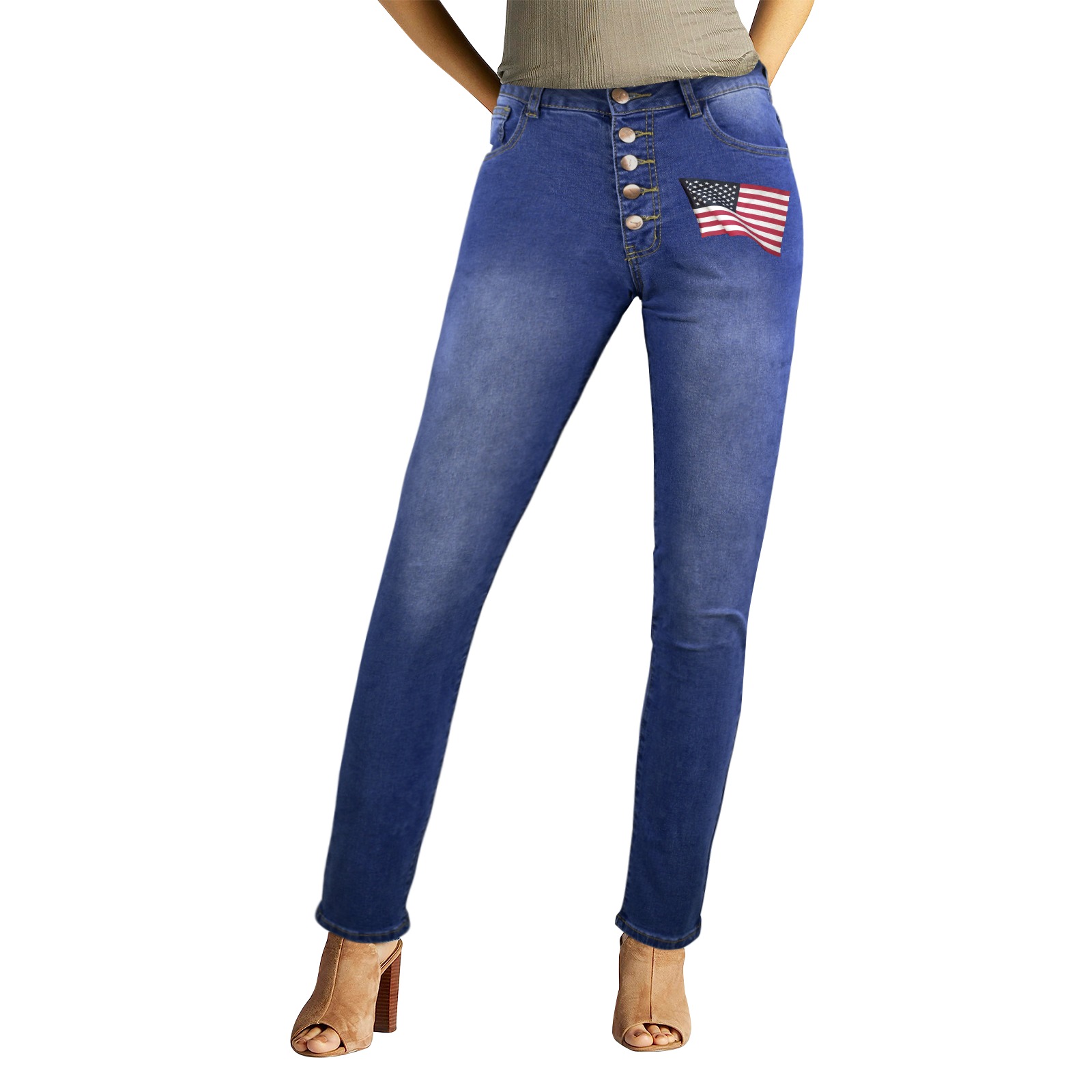 Flapping American Flags Women's Jeans (Front&Back Printing) | ID: D6845791