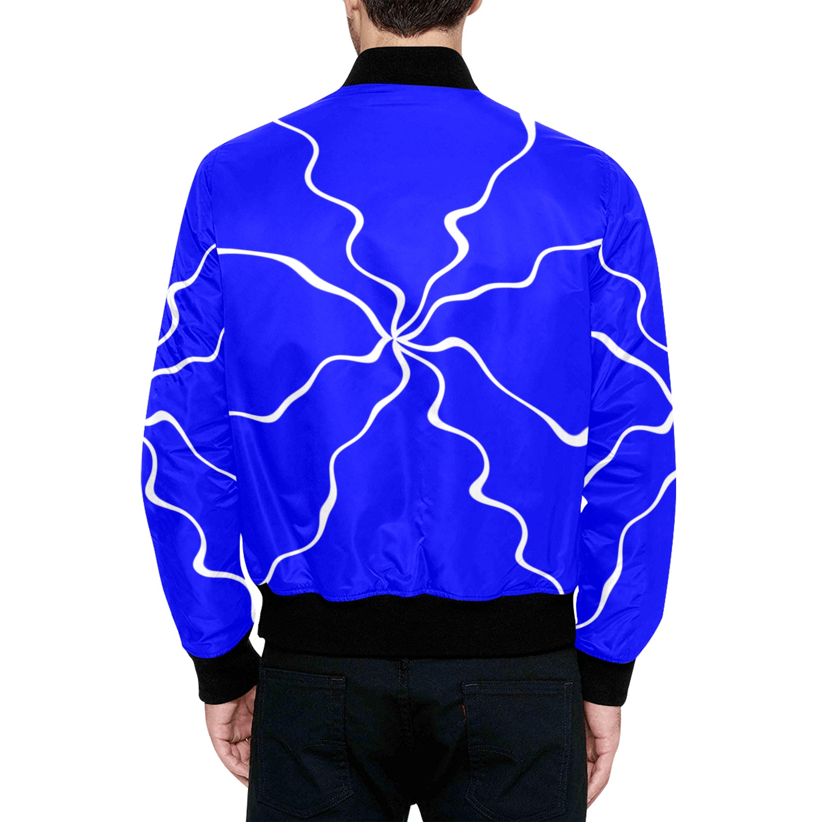 White Interlocking Triangles Noisy blue All Over Print Quilted Bomber ...