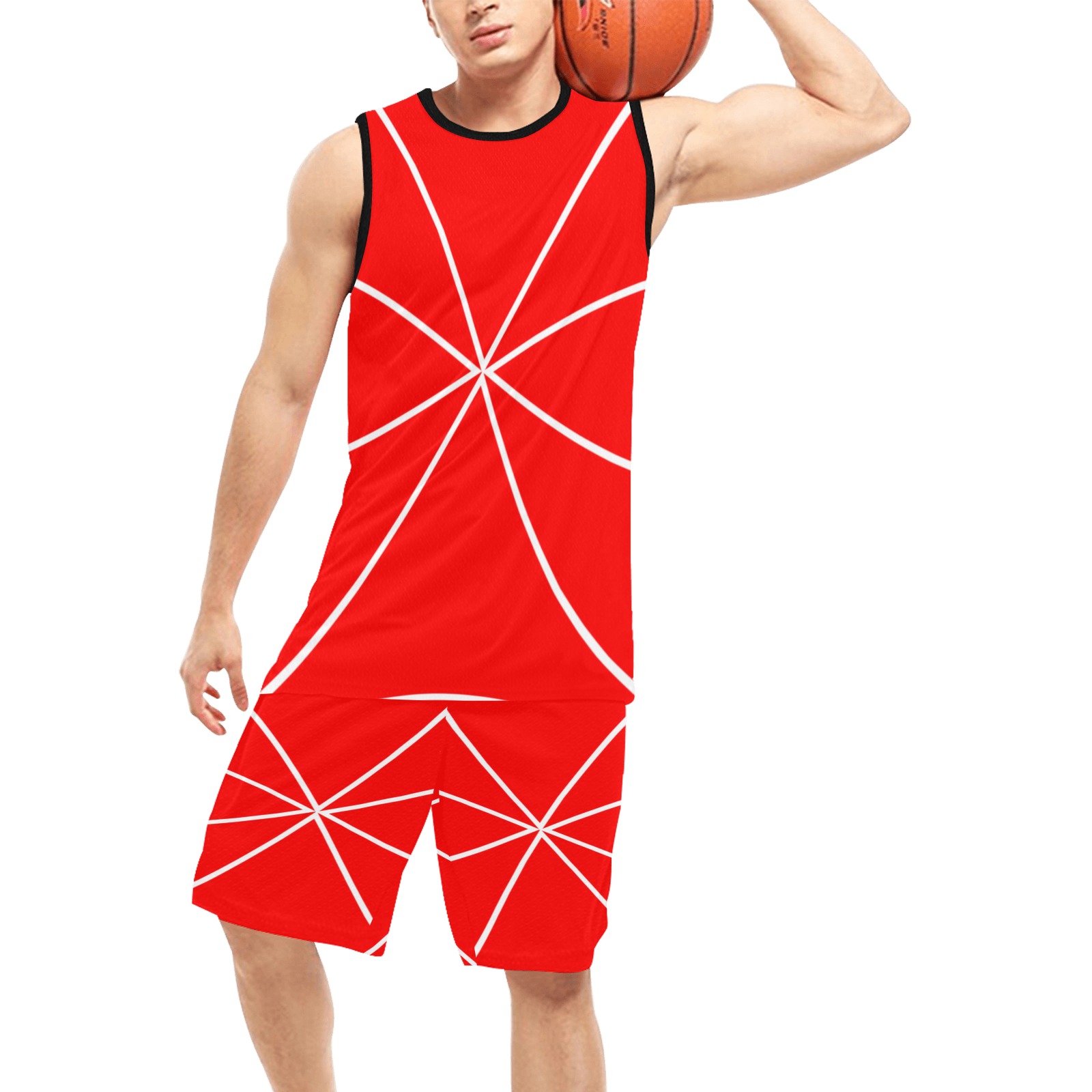 White Interlocking Triangles Funhouse red Basketball Uniform with ...