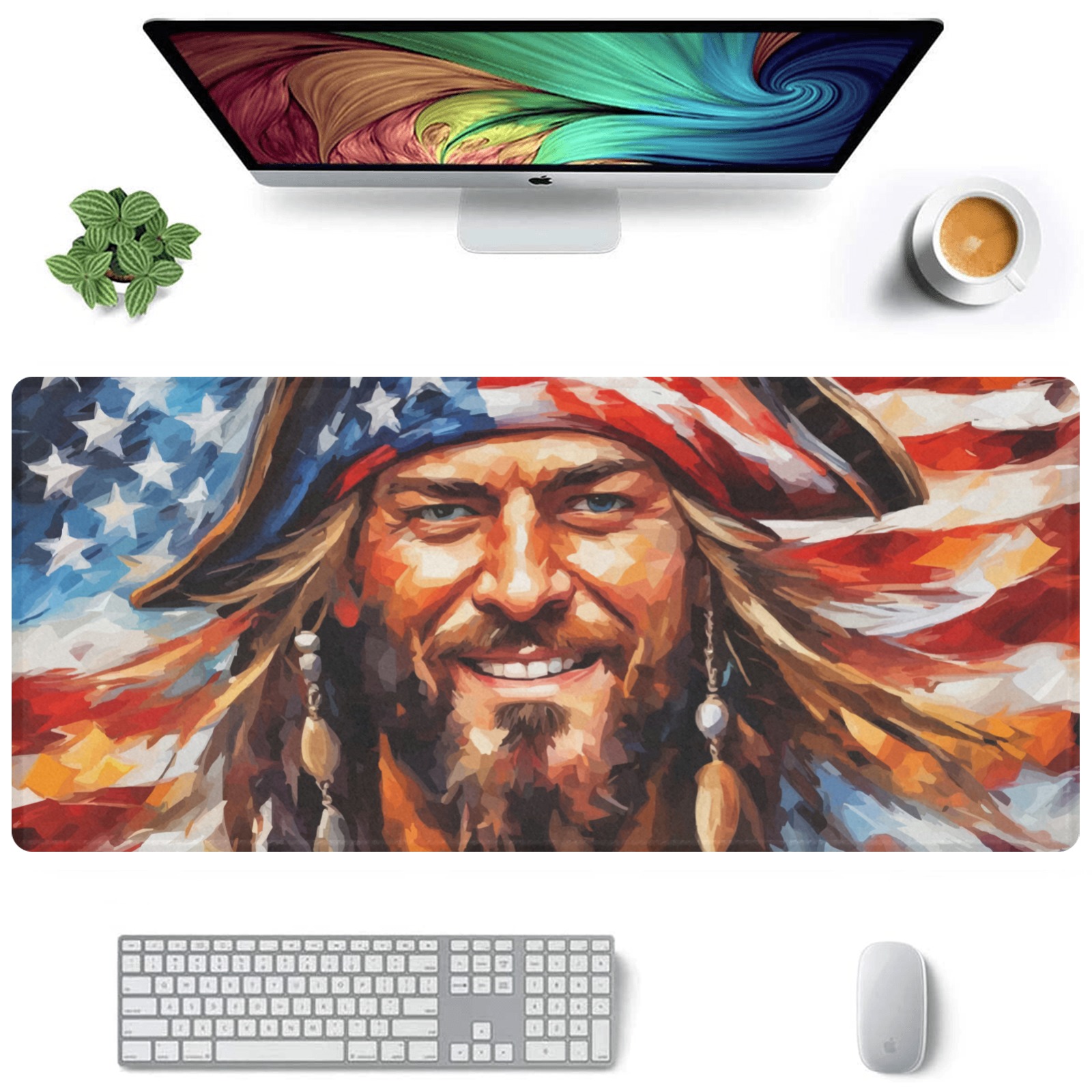 American Flag And Smiling Pirate Man Patriotic Art Gaming Mousepad (35 ...