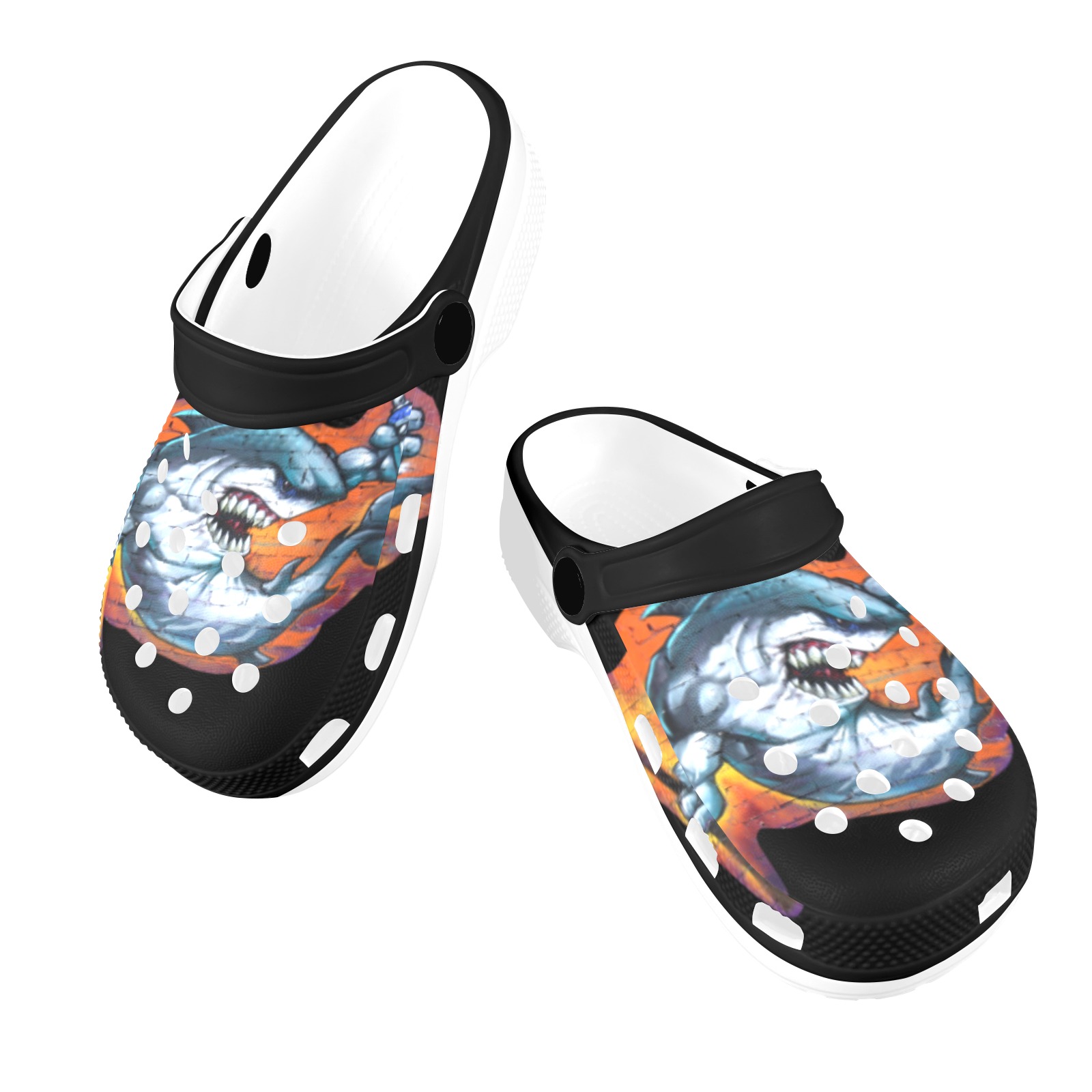 Graffiti Shark - Black Custom Print Foam Clogs for Kids | ID: D7061791