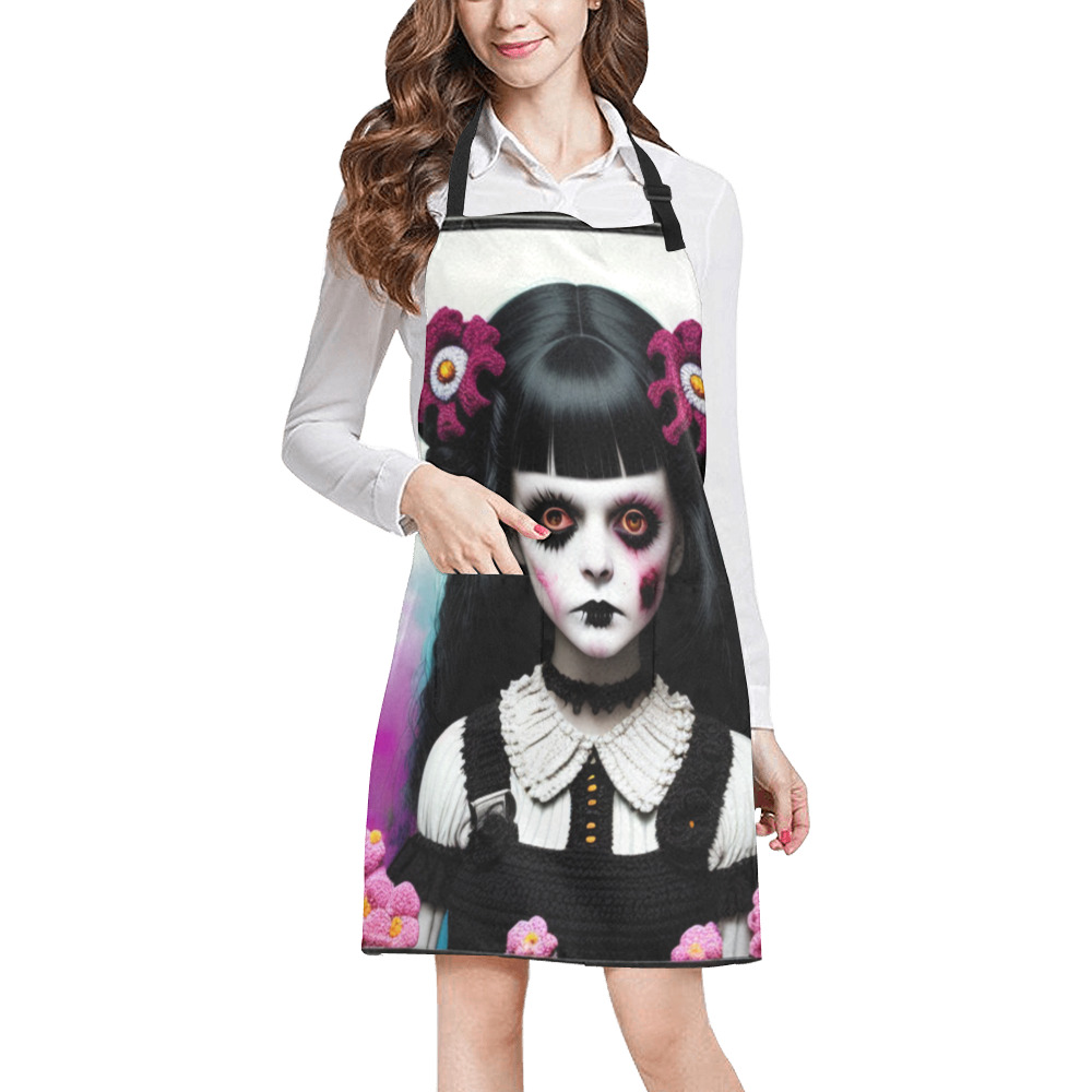 gothic zombie girl with lipstick All Over Print Apron | ID: D6881611