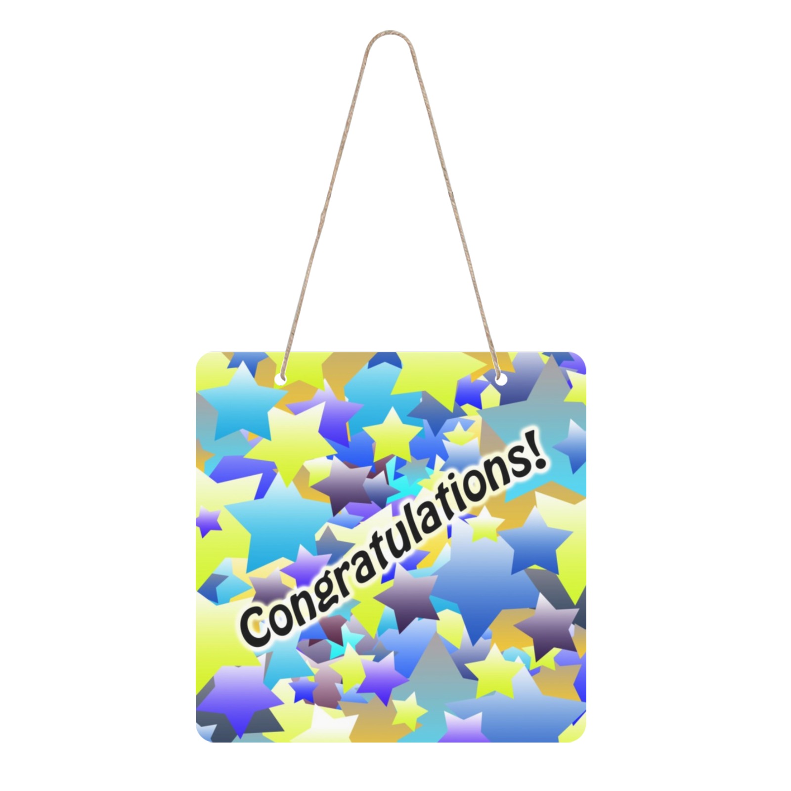 Congratulation Stars Square Wood Door Hanging Sign | ID: D5619262
