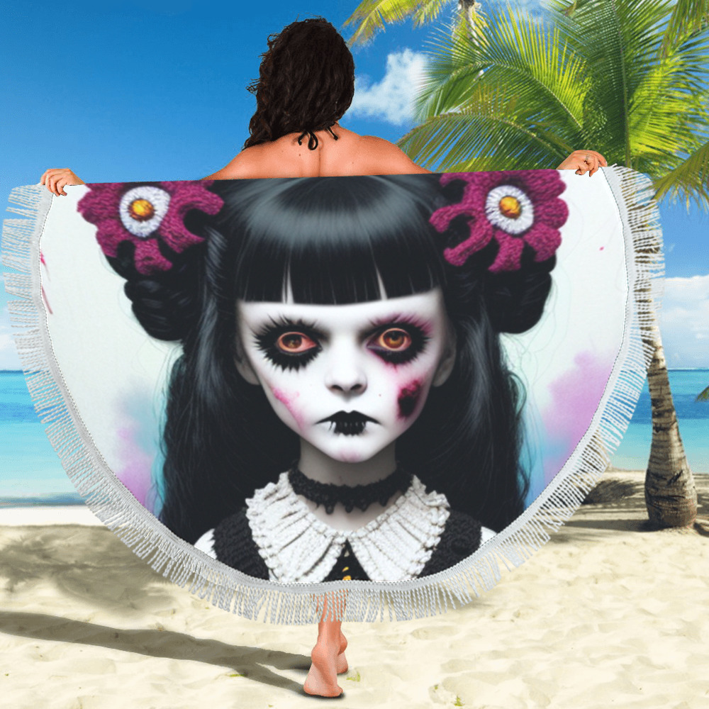 gothic zombie girl with lipstick Circular Beach Shawl 59"x 59" | ID ...