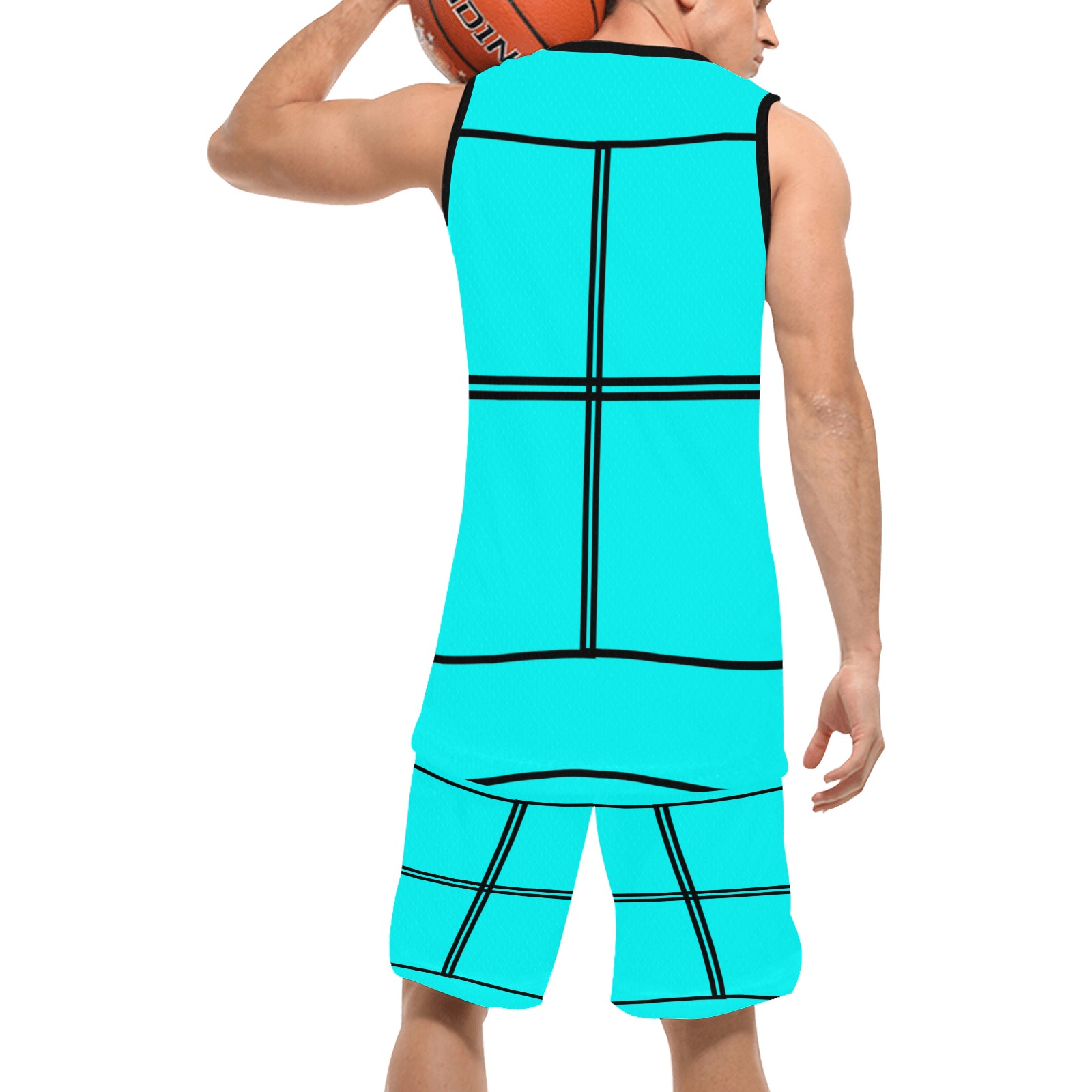 Black Interlocking Squares funhouse aqua Basketball Uniform with Pocket ...