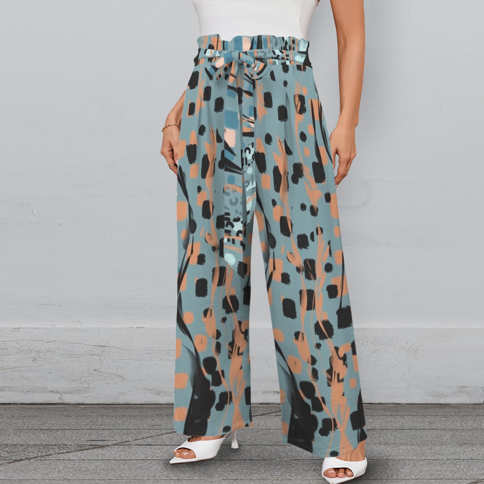 Pixel Ember pants Strappy Elastic Waist Wide Leg Pants with Pockets ...