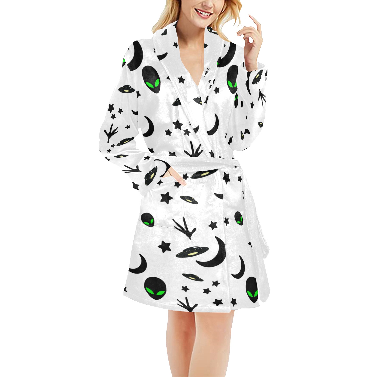 Aliens and Spaceships - White Women's All Over Print Night Robe | ID ...