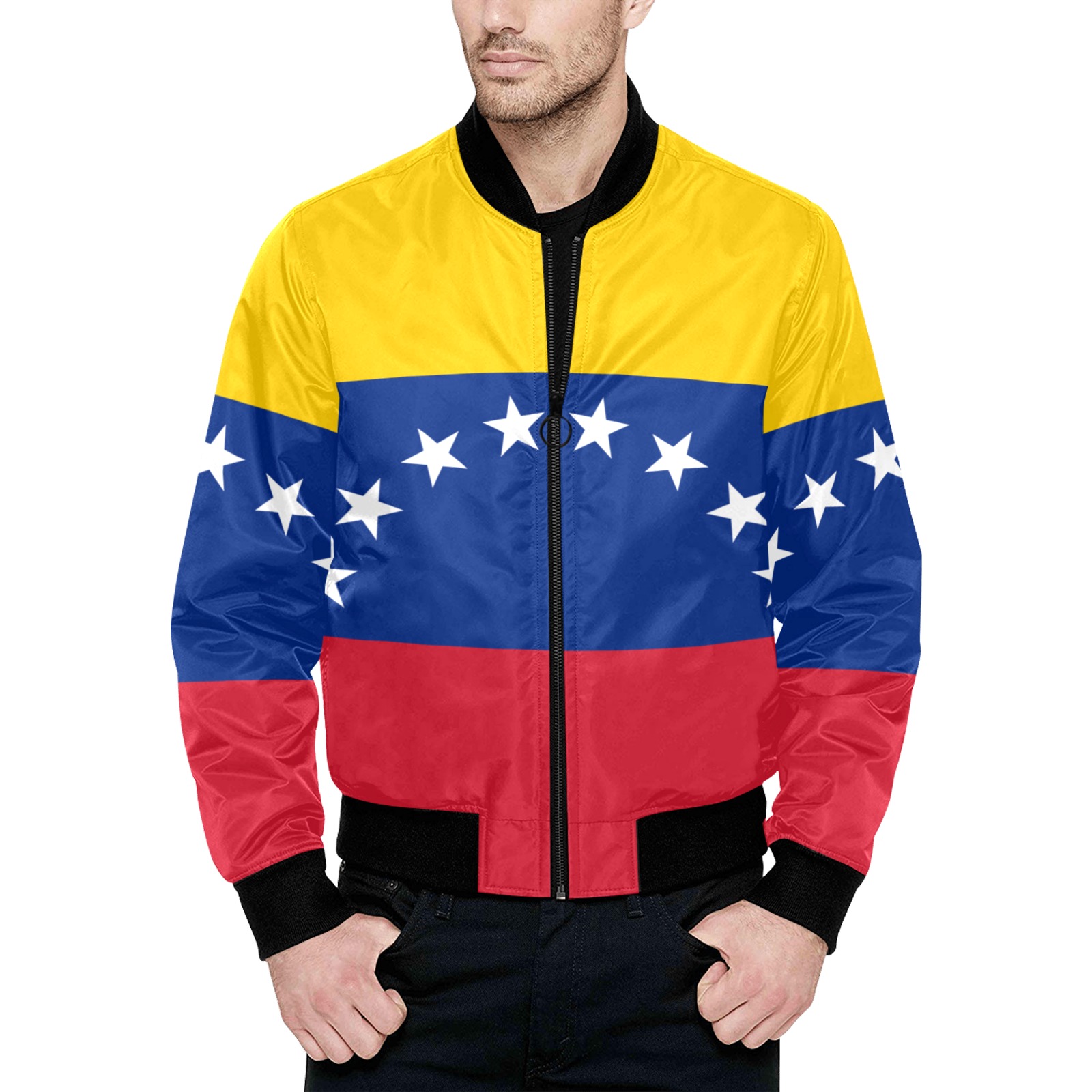 Flag_of_Venezuela.svg All Over Print Quilted Bomber Jacket for Men ...
