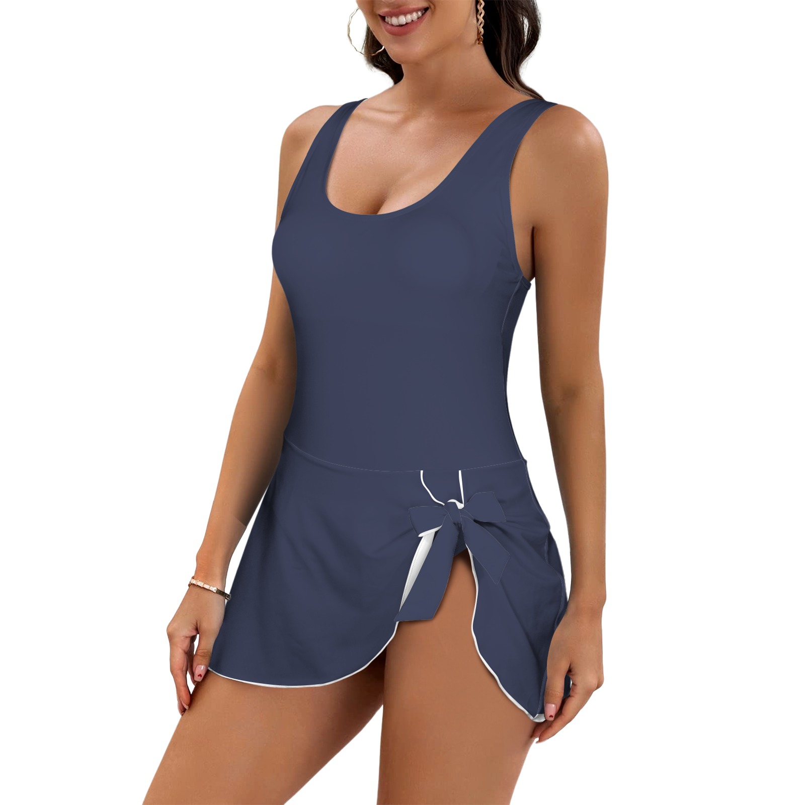 navy blue basic color Women's One Piece Skirted Swimsuit (Model S54 ...