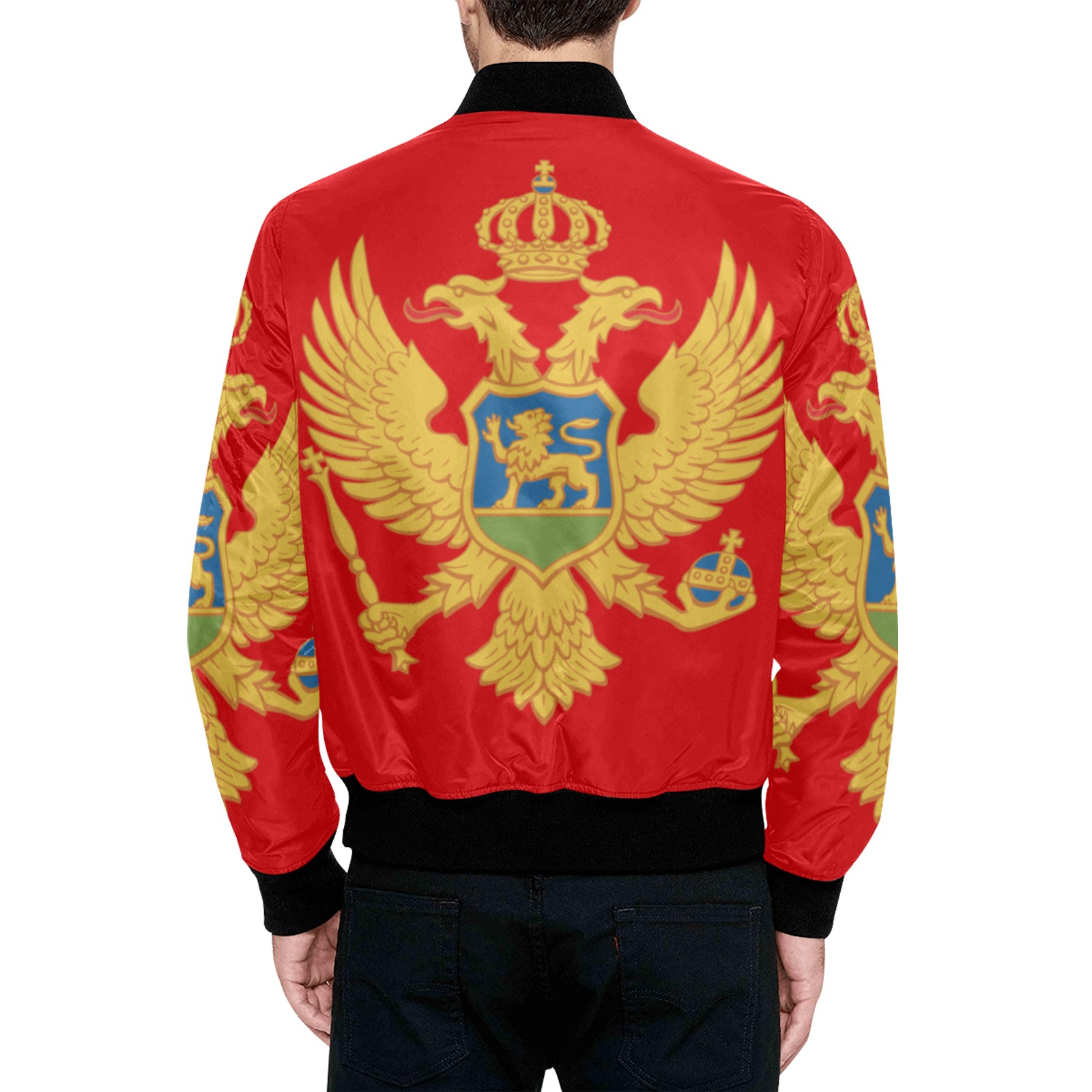 mxcp2000px-Flag_of_Montenegro.svg All Over Print Quilted Bomber Jacket ...