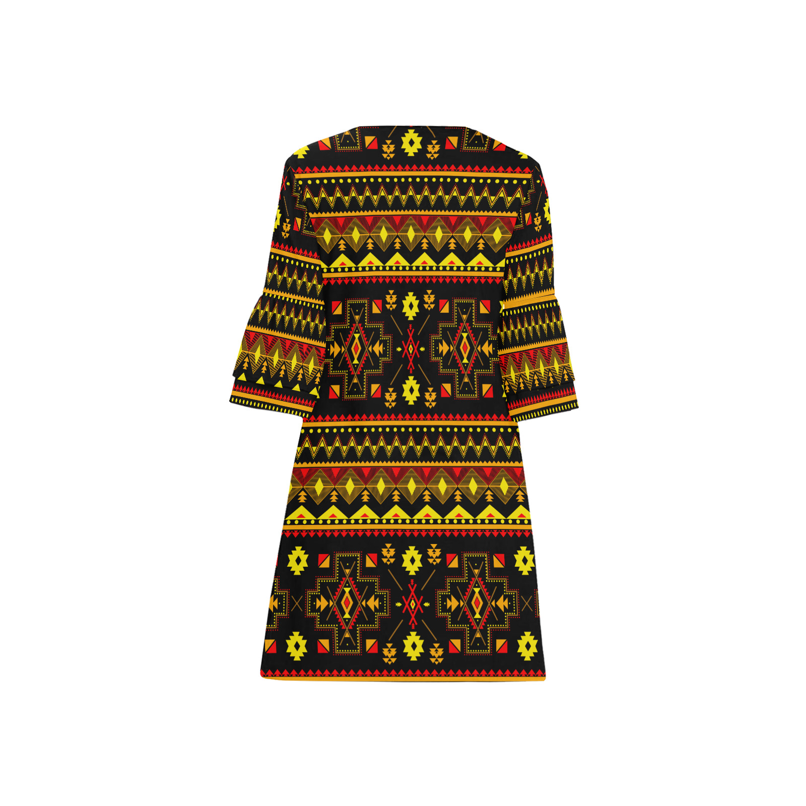 Aboriginal Ethnic Tribal Pattern Half Sleeves V-Neck Mini Dress (Model ...