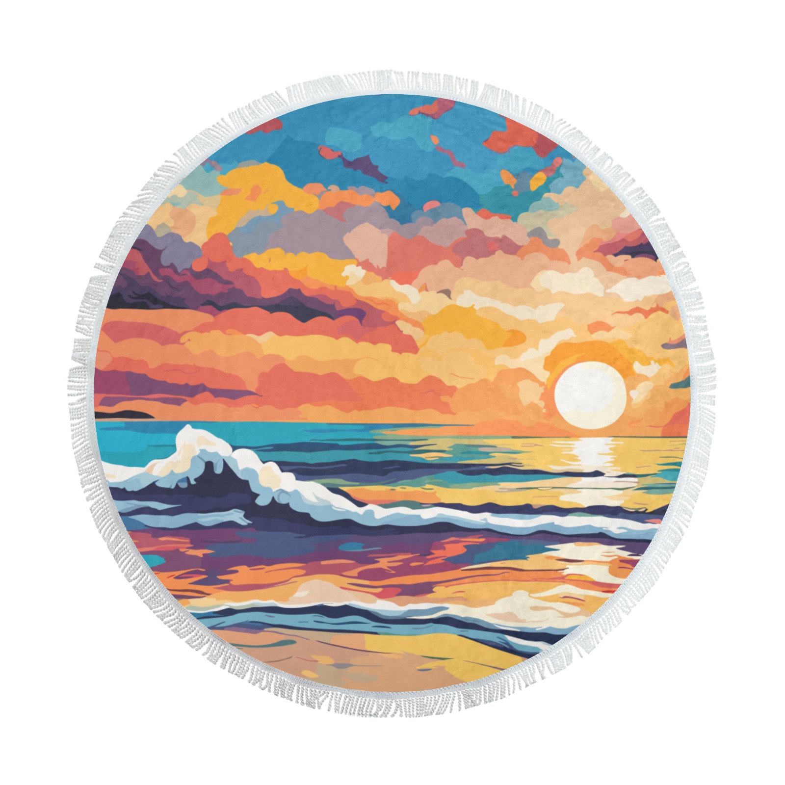 Deserted tropical beach at colorful sunset art. Circular Beach Shawl ...