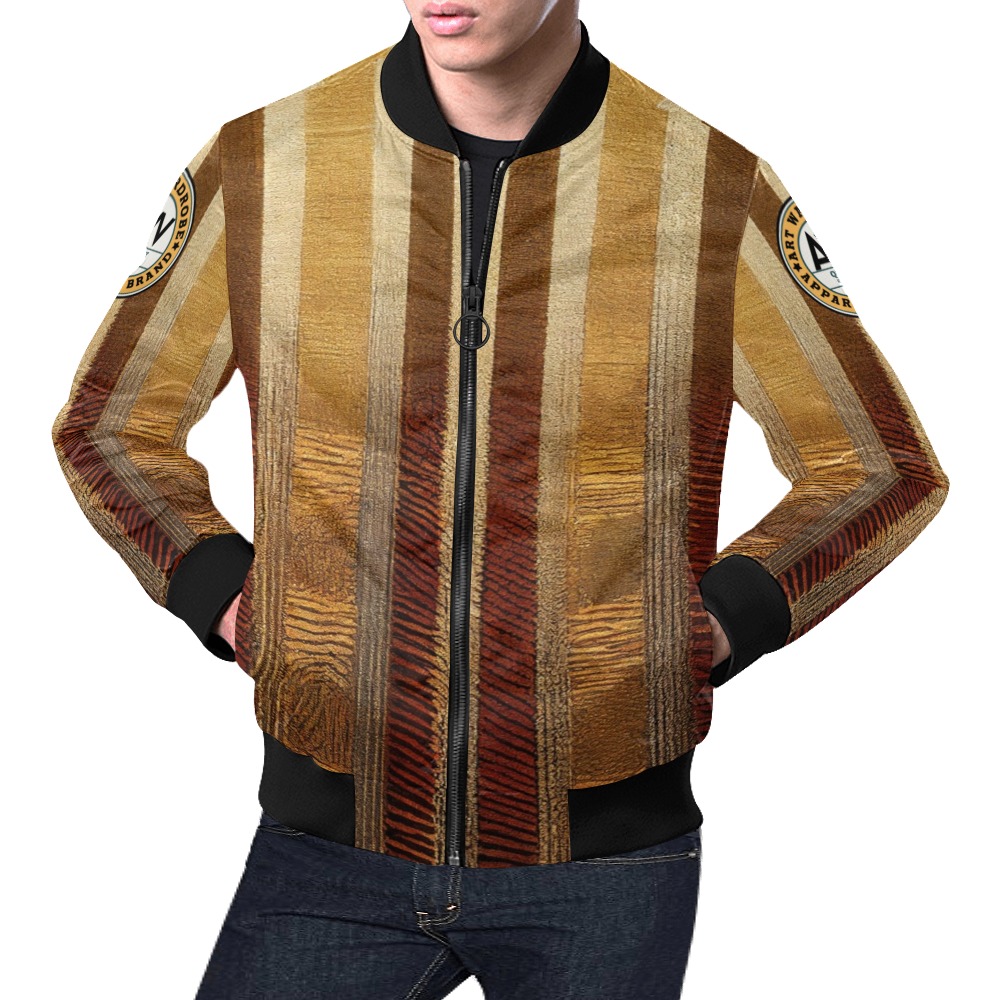 horizontal striped pattern, gold and silver All Over Print Bomber ...
