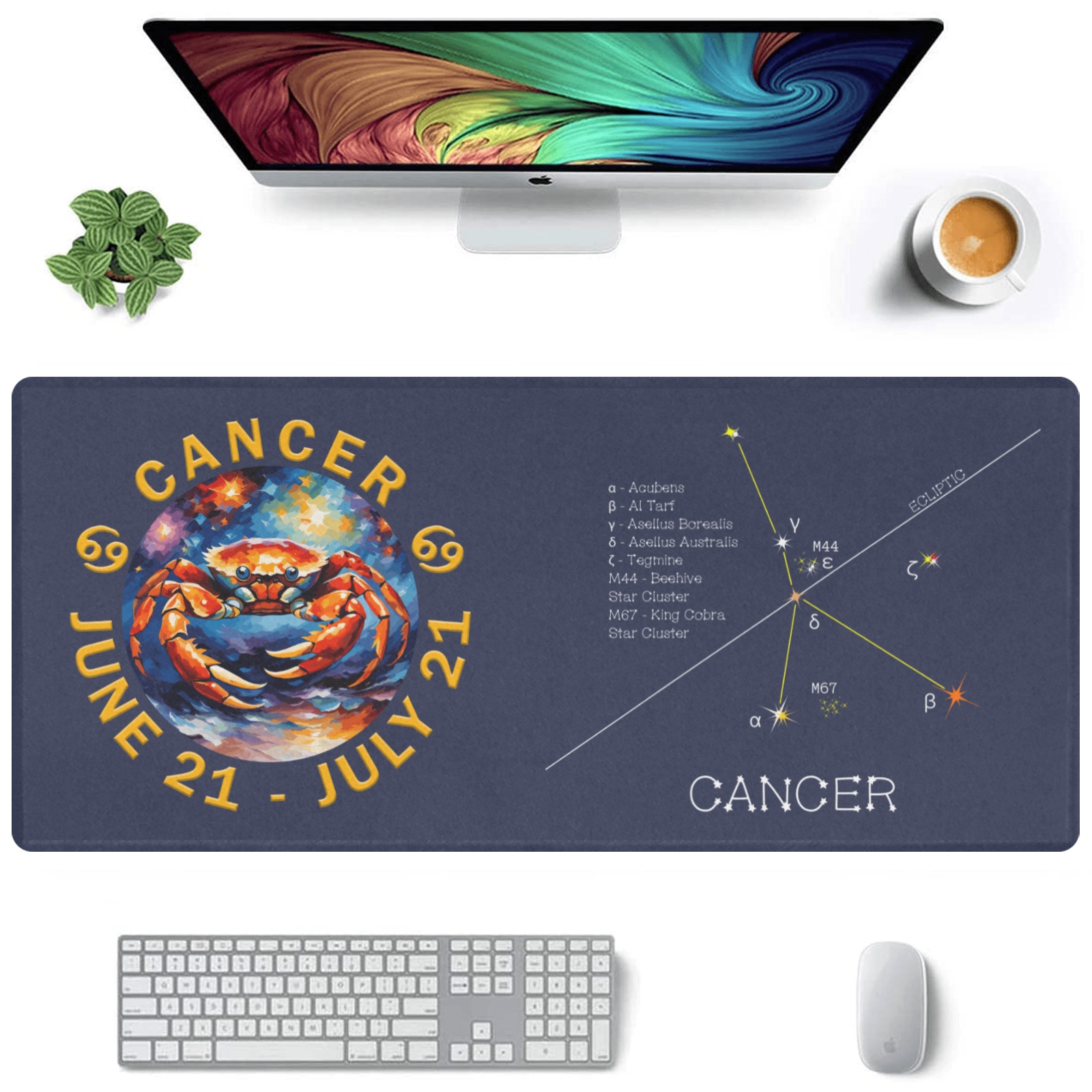 Cancer Zodiac Symbol Dates Horoscope Astrology Gaming Mousepad (35"x16 ...