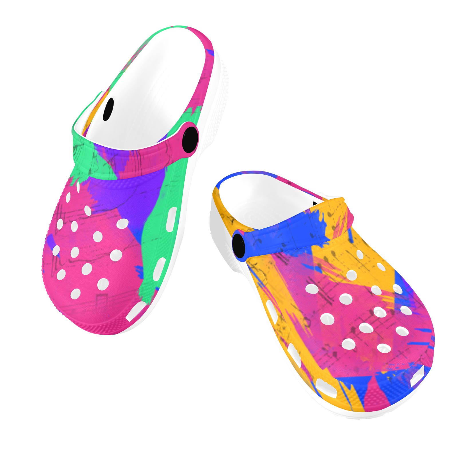 Groovy Paint Brush Strokes with Music Notes Custom Print Foam Clogs for ...