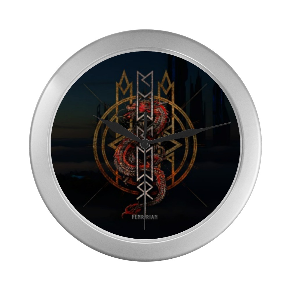 Runic Dragon Silver Color Wall Clock | ID: D7351433
