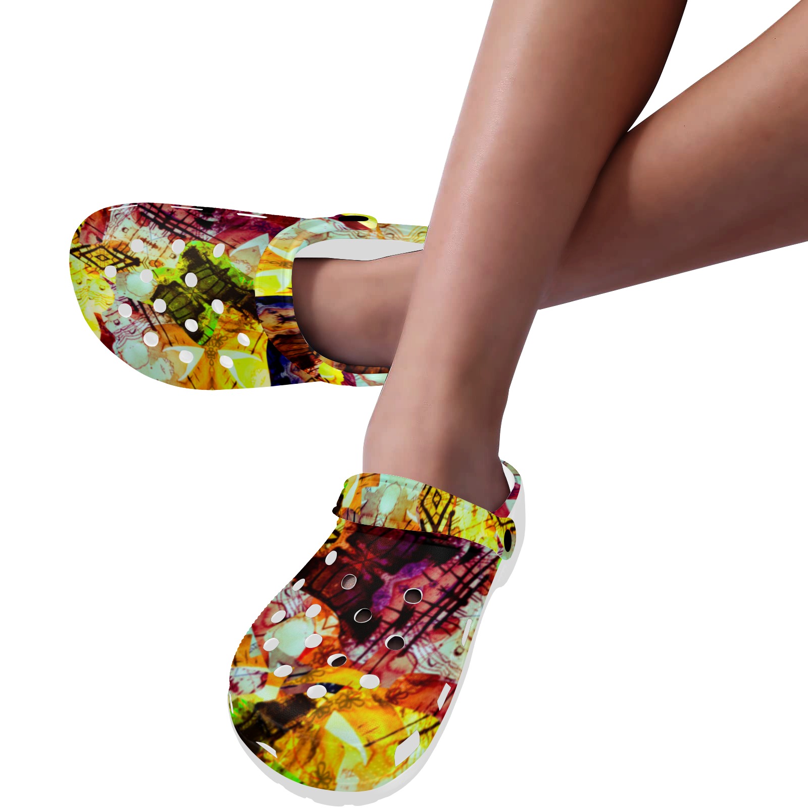 Graffiti Style - Markings on Watercolors Custom Print Foam Clogs for ...