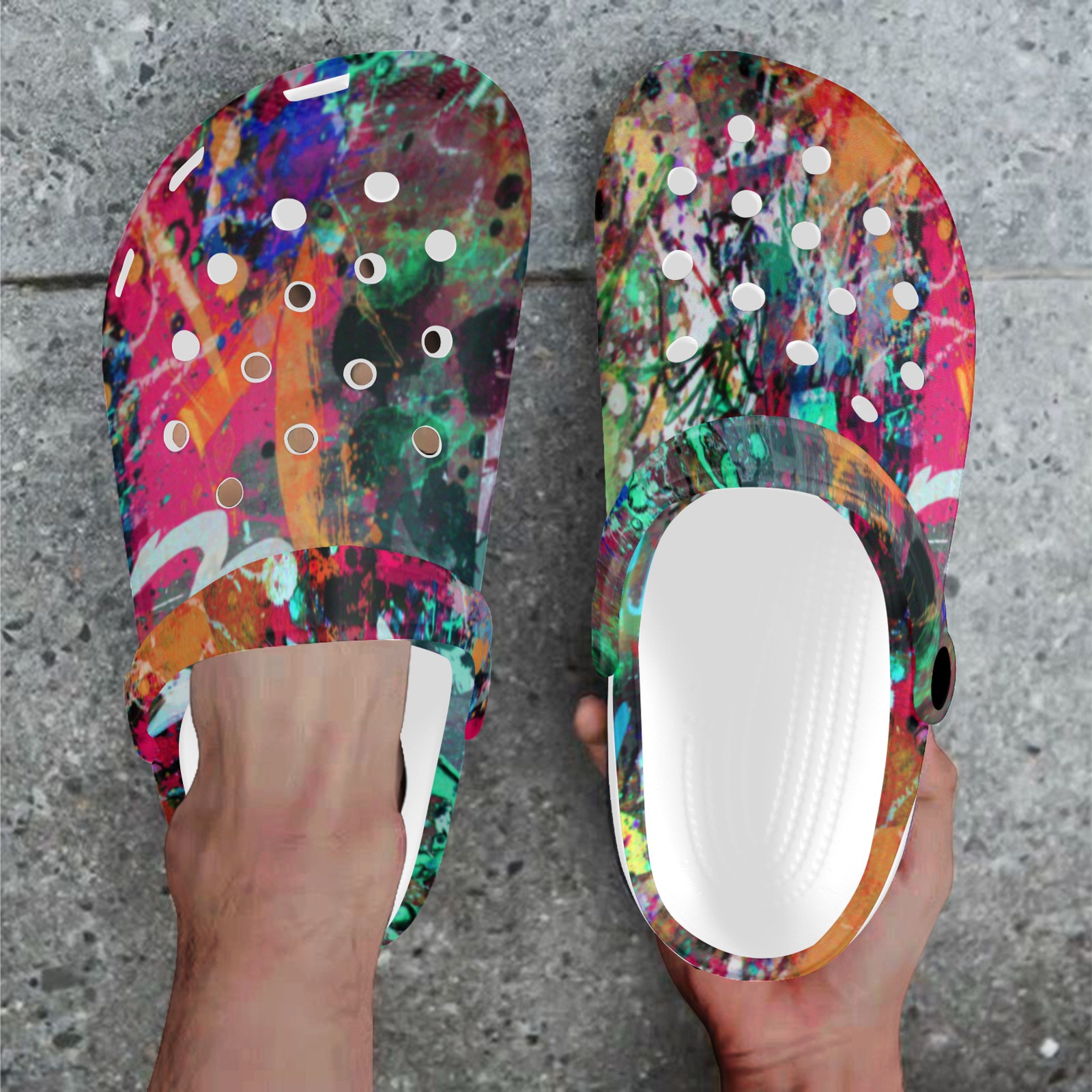 Graffiti Wall and Paint Splatter Custom Print Foam Clogs for Adults ...