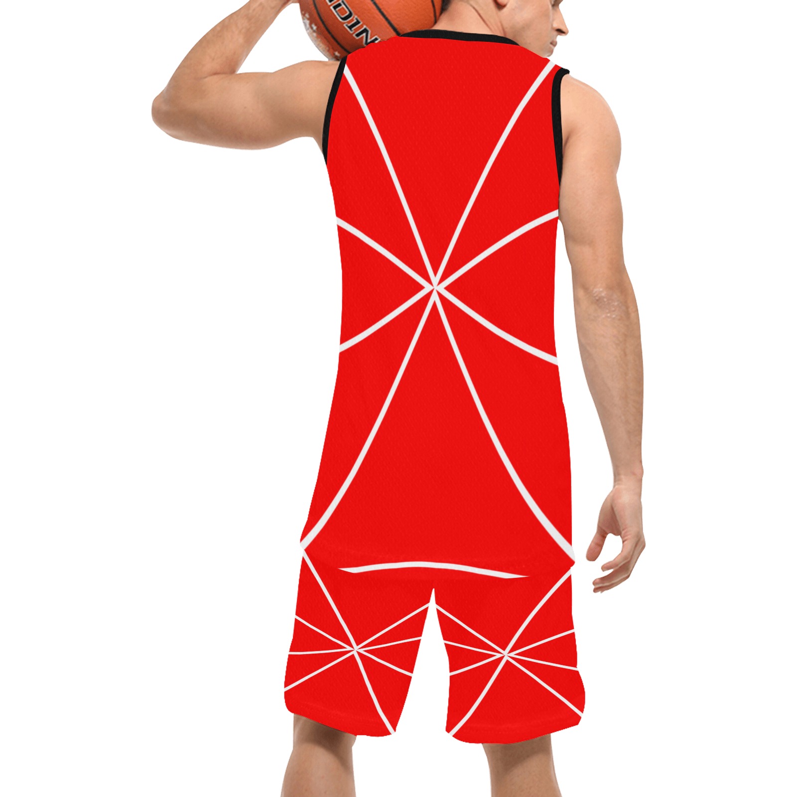 White Interlocking Triangles Funhouse red Basketball Uniform with ...