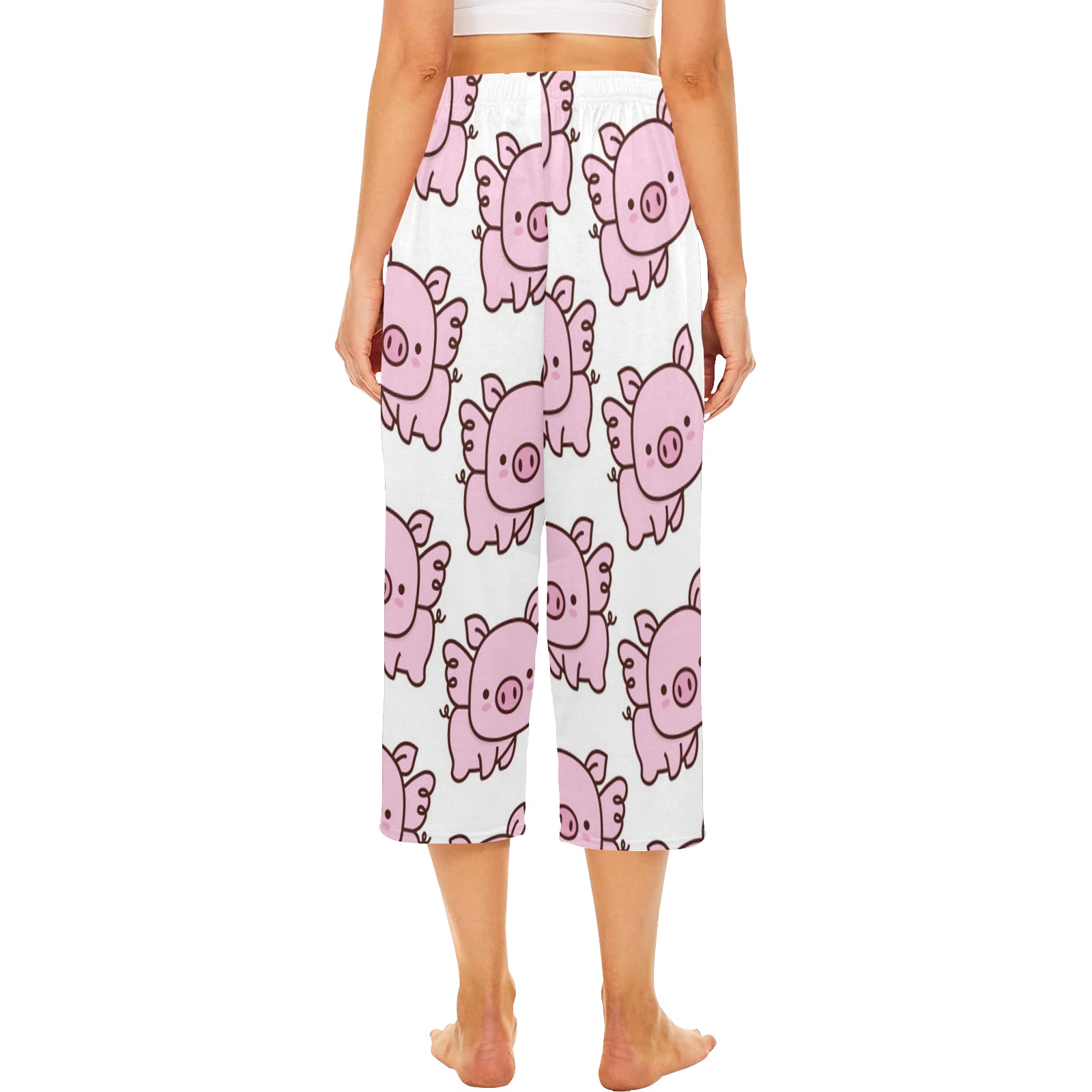 Cute Flying Pigs Cropped Pajama Pants (Model L66) | ID: D6398090