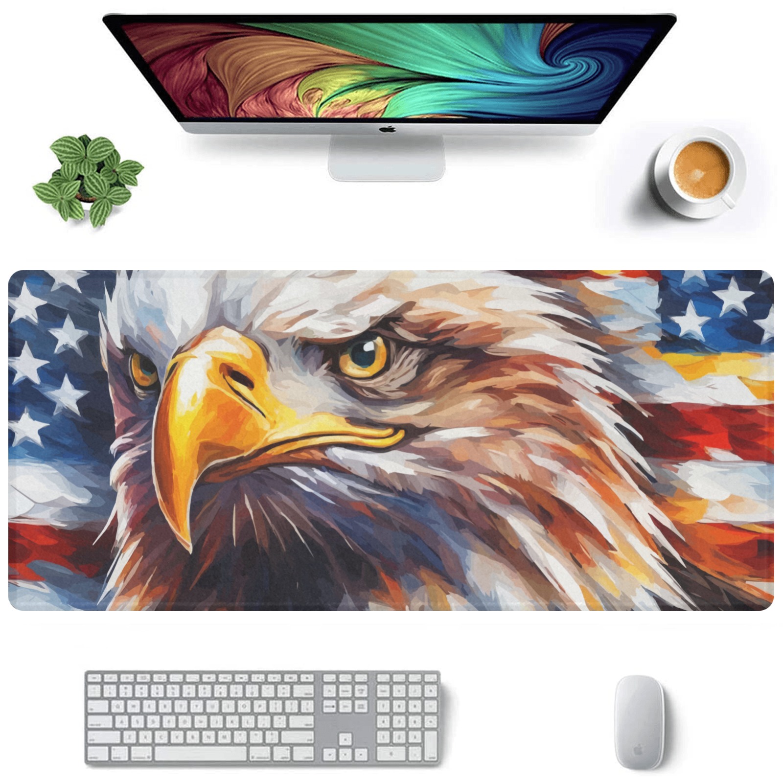 American Flag Cool Bald Eagle Head Patriotic Art Gaming Mousepad (35 ...
