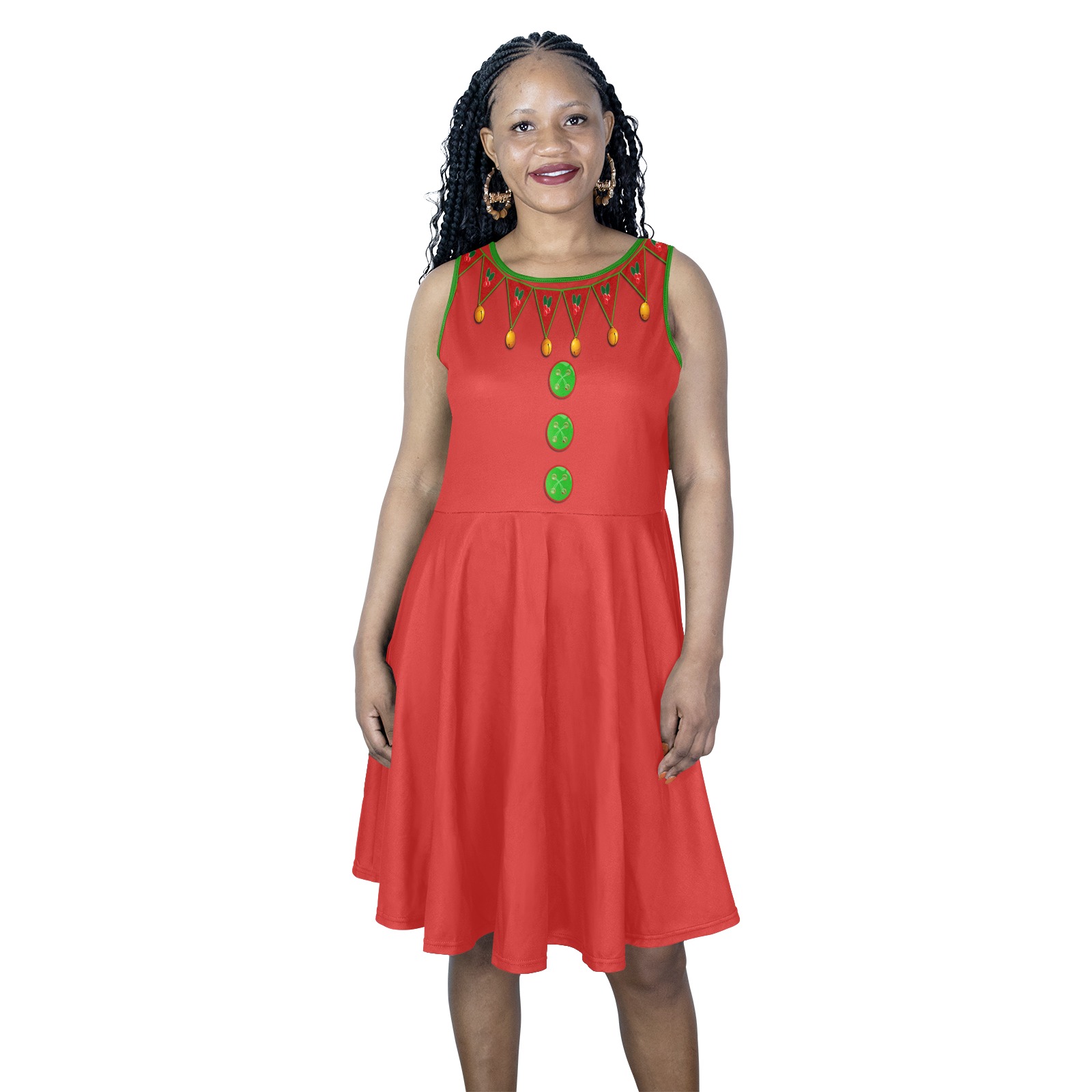 Red Elf Costume Sleeveless Expansion Dress (Model D60) | ID: D6678679