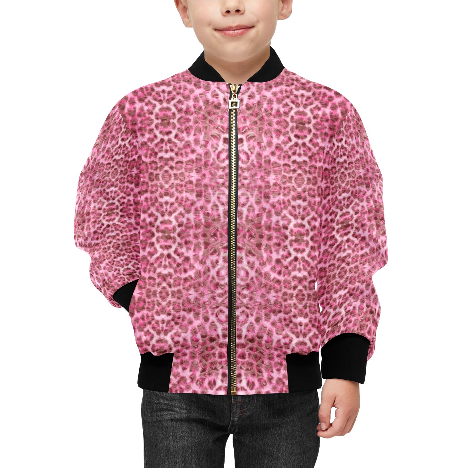 puma pink Kids' Bomber Jacket with Pockets (Model H40) | ID: D6423086