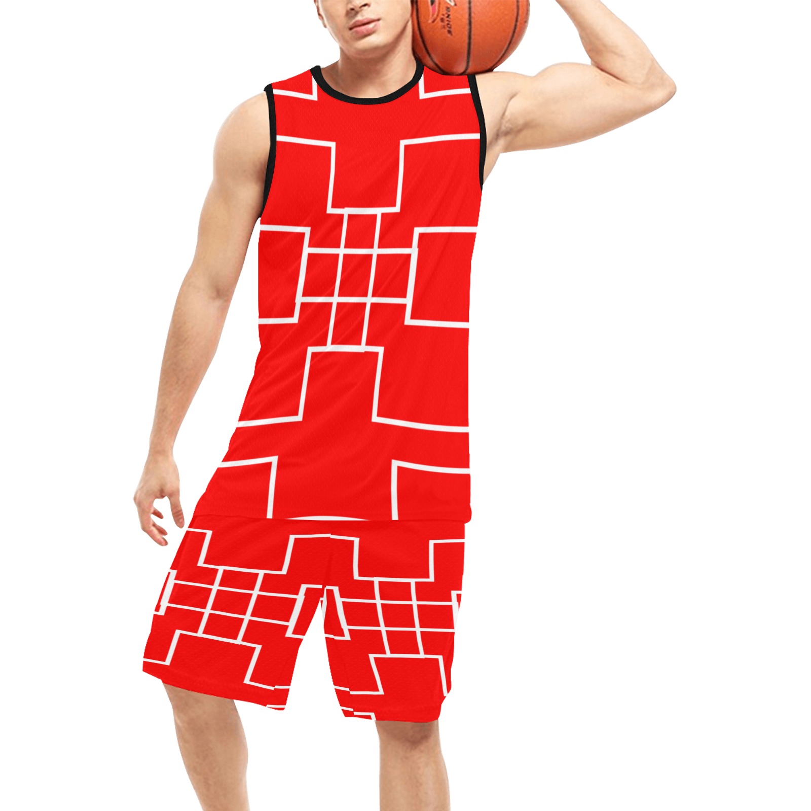 White InterlockingCrosses Wavy Red Basketball Uniform with Pocket | ID ...