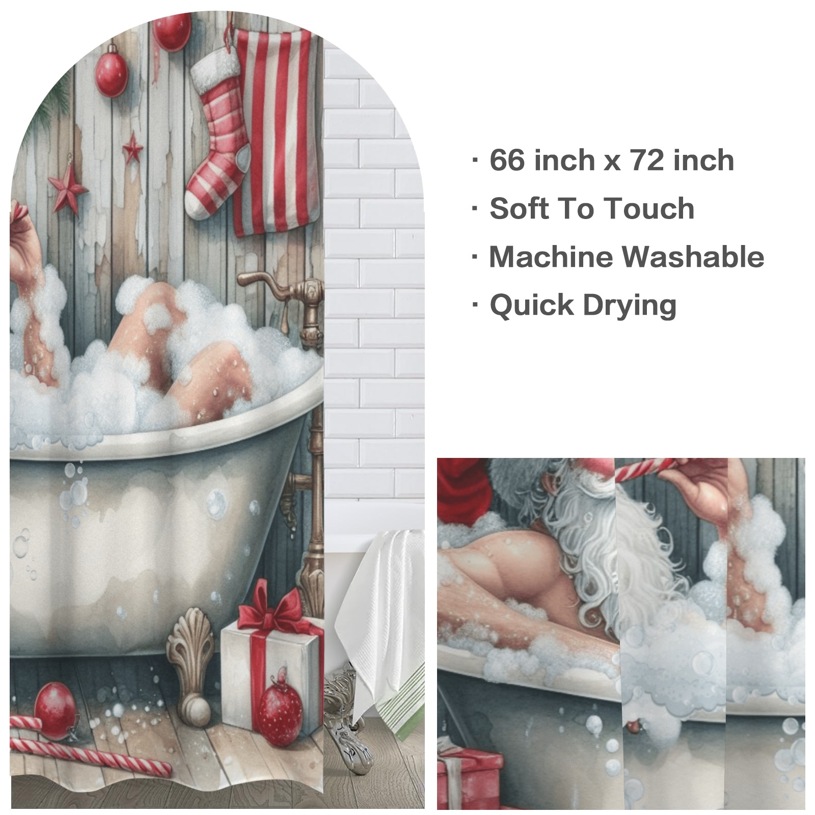 Santa Bubble Bath 66x72 Shower Curtain 66"x72" | ID: D7458654