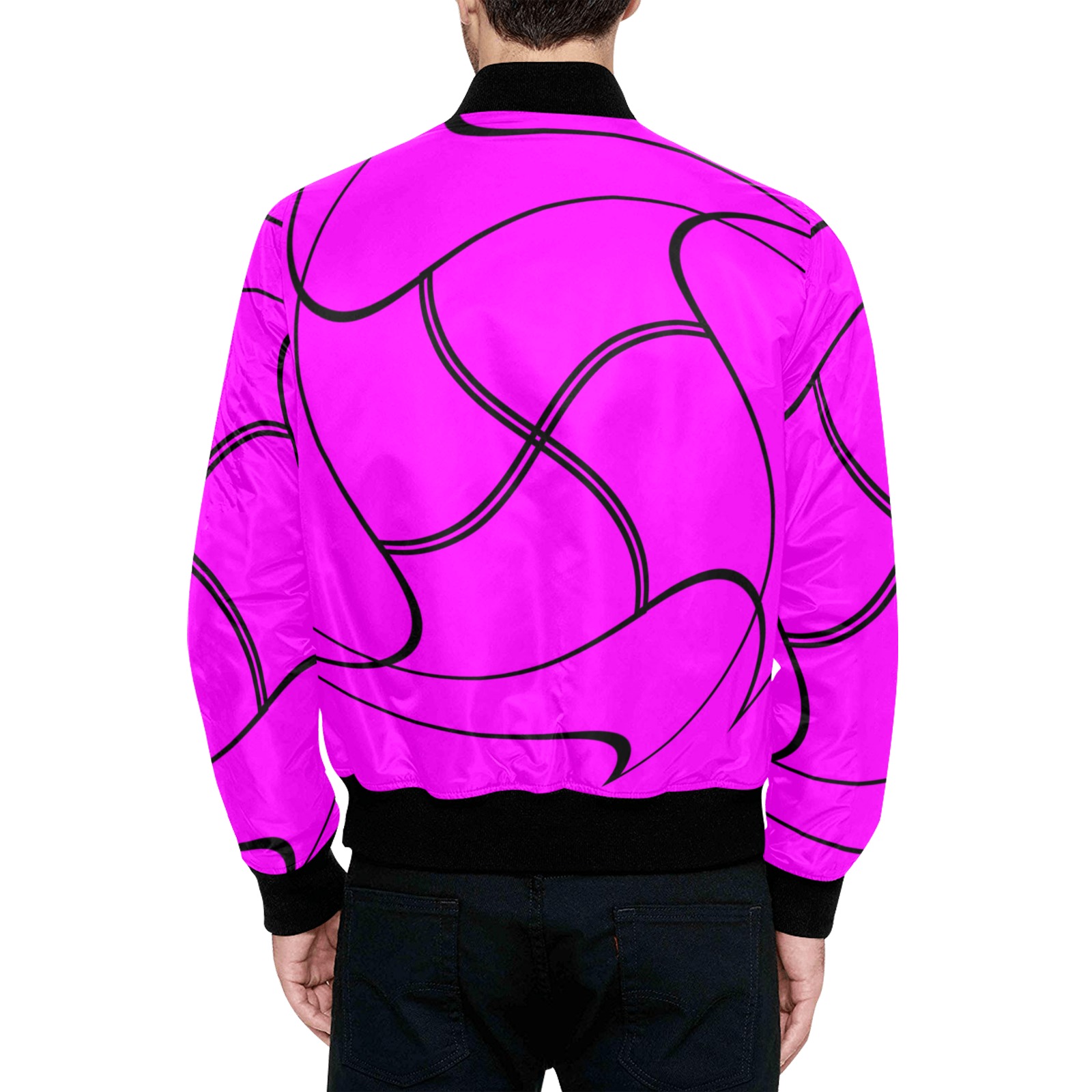 Black Interlocking Squares twirled pink All Over Print Quilted Bomber ...