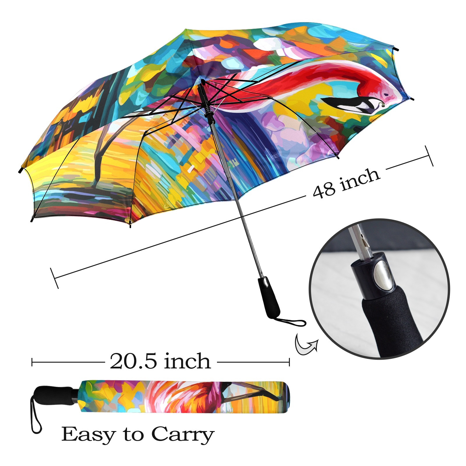 Flamingo Funny Colorful Animal Art Semi-Automatic Foldable Umbrella ...