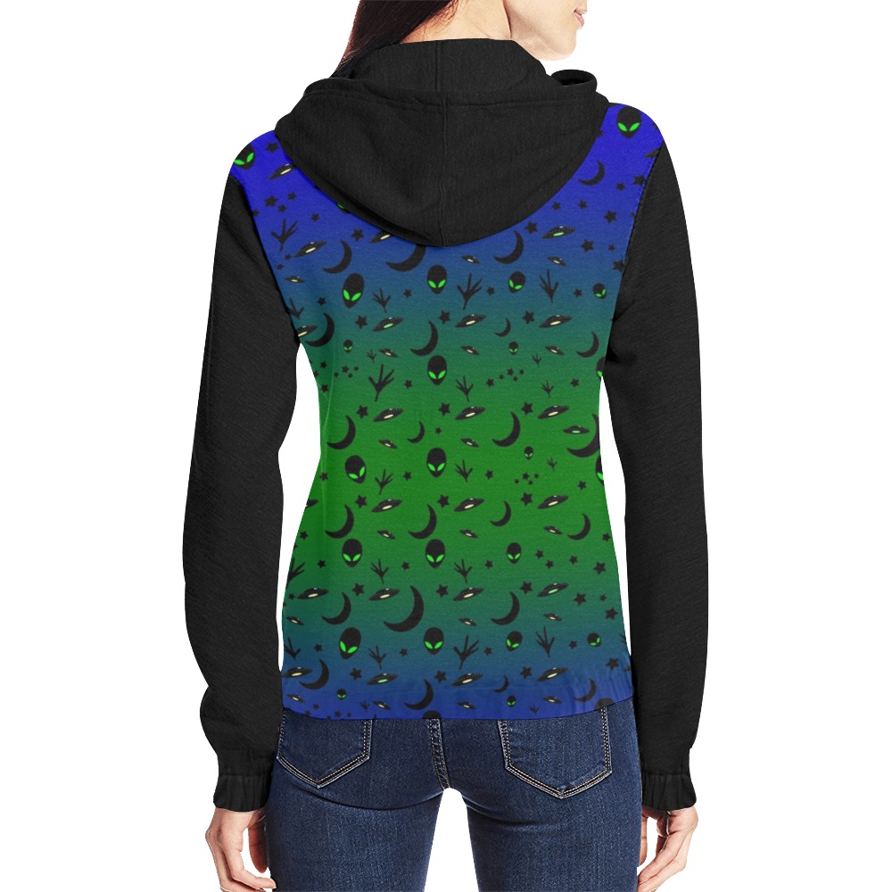 Aliens and Spaceships - Black Sleeves All Over Print Full Zip Hoodie ...