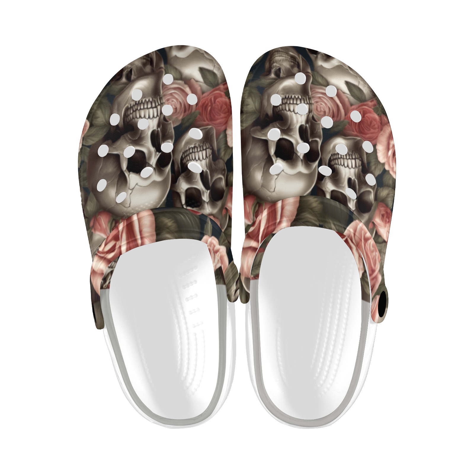 IMG_2405 Skull and Pink Roses Custom Print Foam Clogs for Adults | ID ...