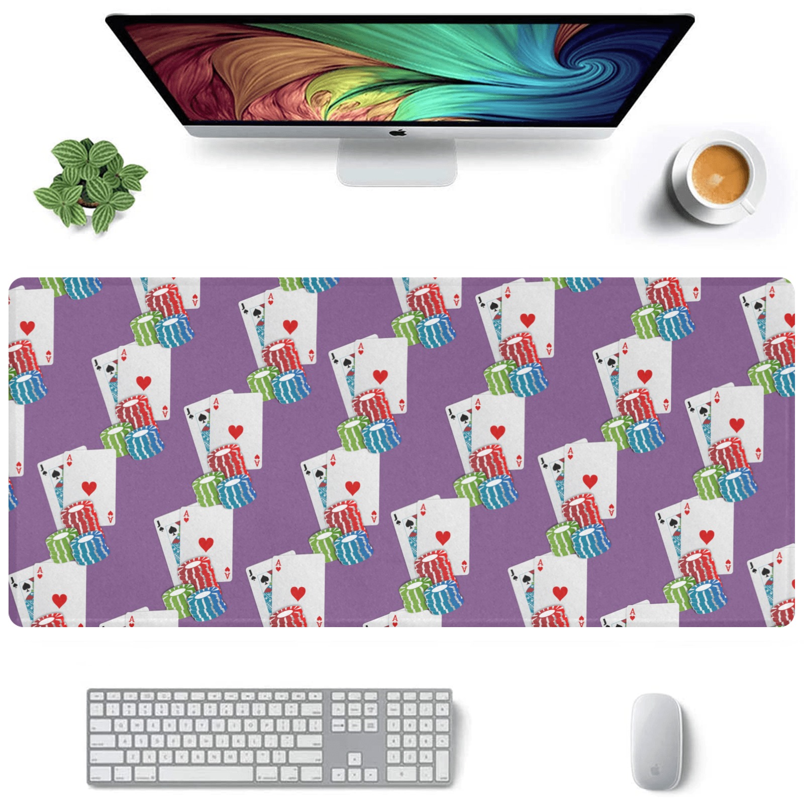 Blackjack & Poker Chips - Purple Gaming Mousepad (35"x16") | ID: D6081730